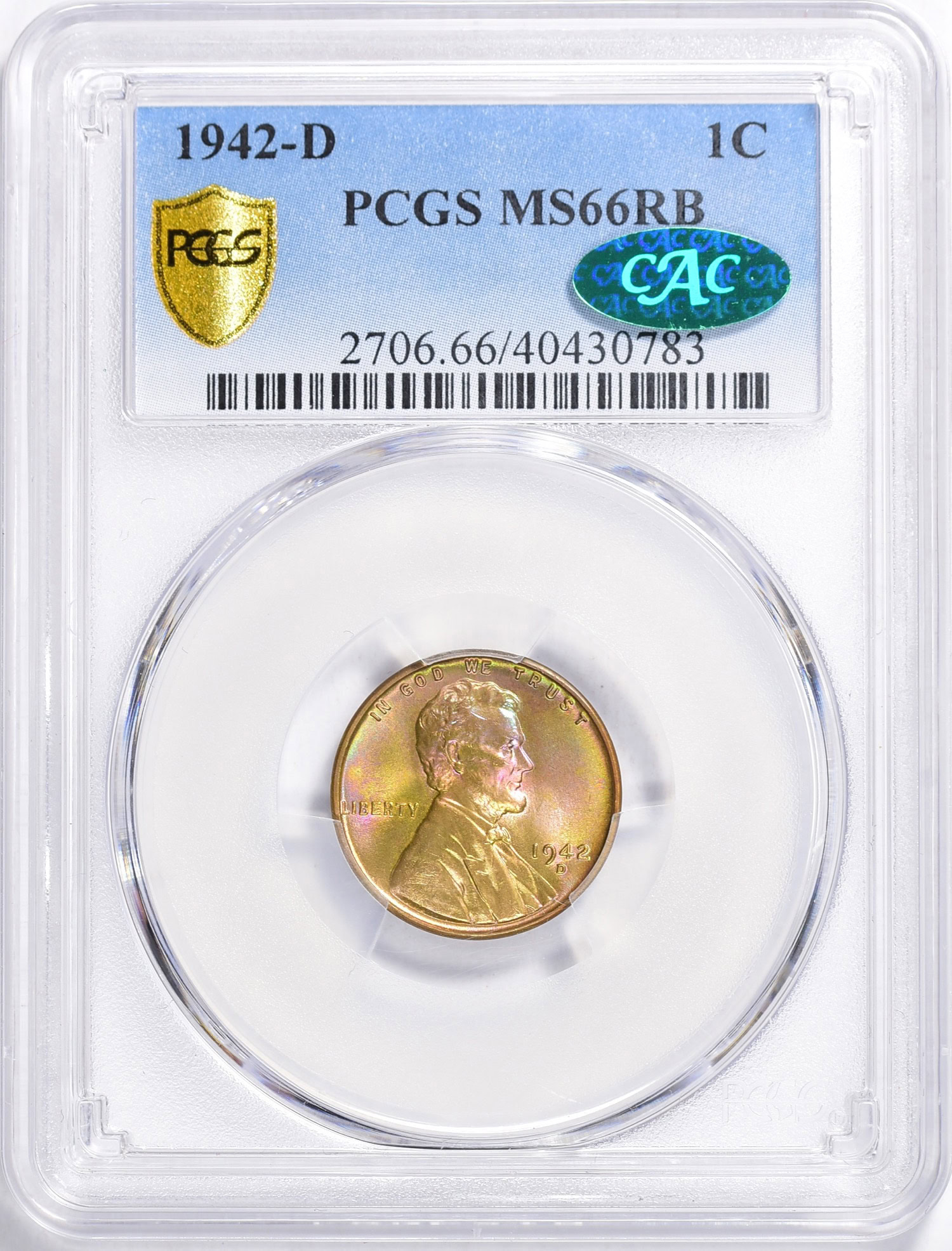 1942-D Lincoln Cent PCGS MS-66 RB (CAC Green) (Toned) (Item 1775096) | GreatCollections Coin ...