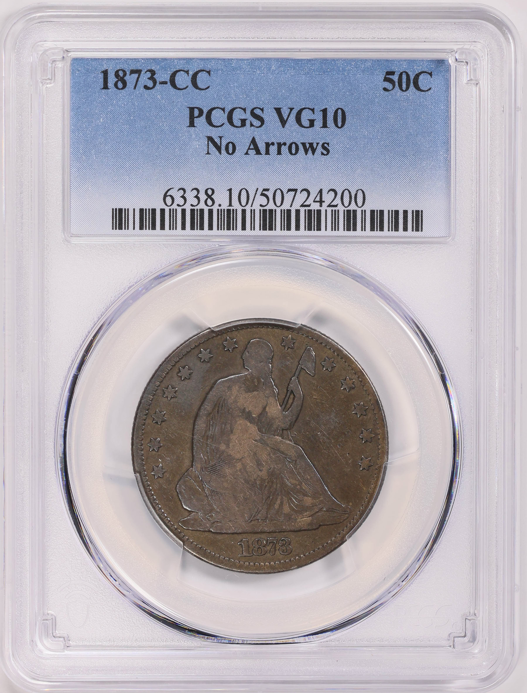 1873-CC Seated Liberty Half Dollar No Arrows PCGS VG-10 (Toned) (Item 1775114 ...