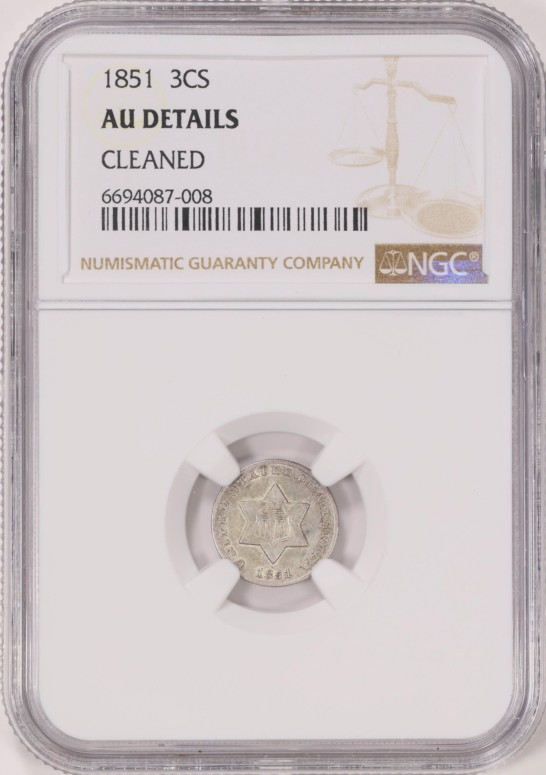 1851 Silver Three-Cent Piece NGC AU Details (Item 1775126 ...