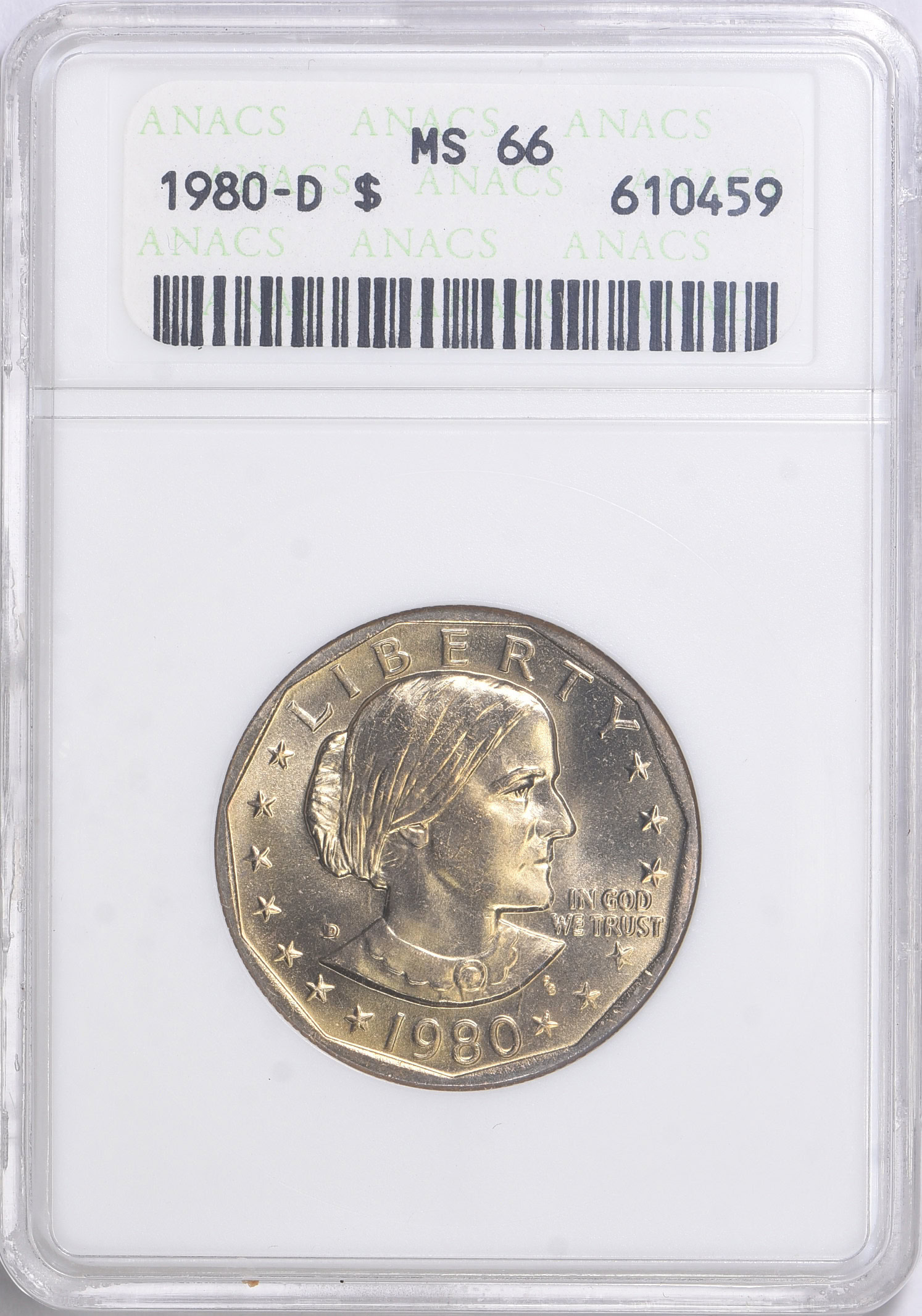 1980-D Susan B. Anthony Dollar ANACS MS-66 OH (Item 1775133) | GreatCollections Coin Auctions
