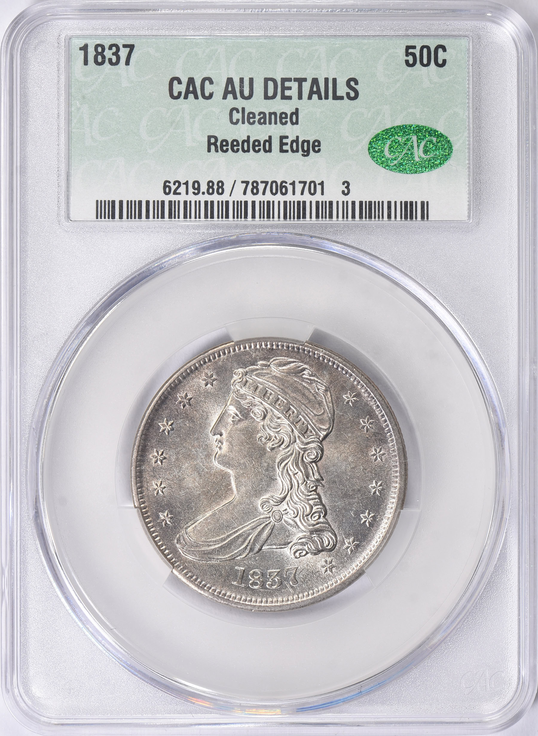1837 Capped Bust Half Dollar Reeded Edge CACG AU Details (Item 1775192) | GreatCollections Coin ...