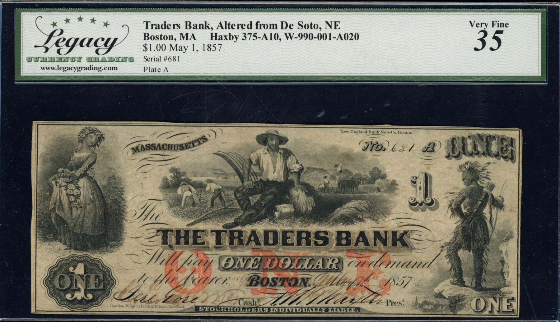 May 1st, 1857 Boston, Massachusetts The Traders Bank $1 Note Altered ...