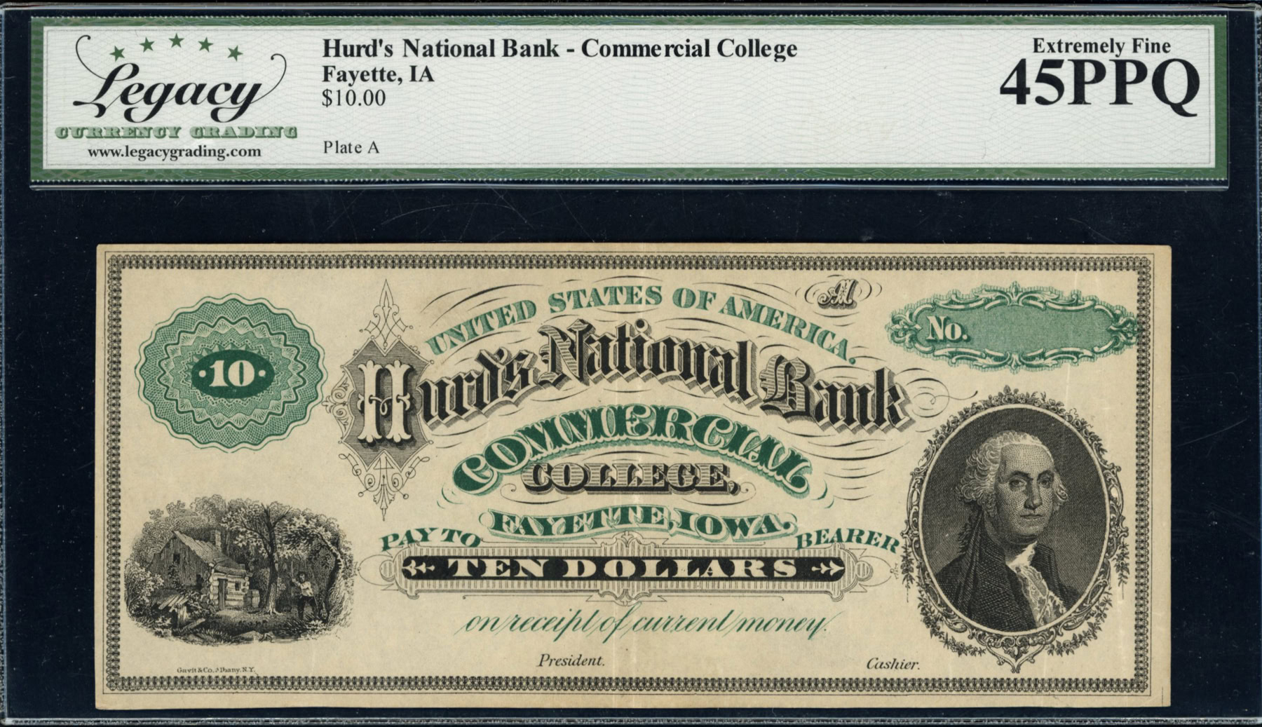 ND Fayette, Indiana Hurd's National Bank Commercial College $10 Note ...