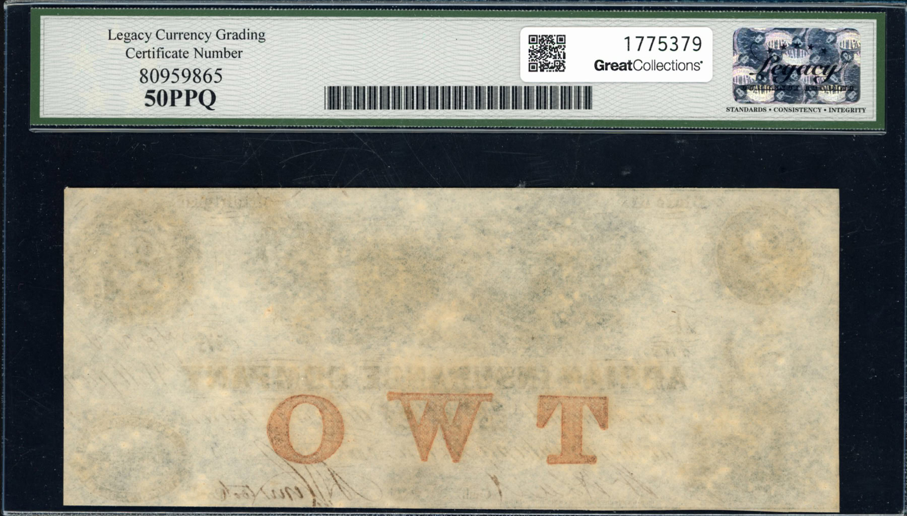 1850s Adrian, Michigan Adrian Insurance Company $2 Remainder Note ...