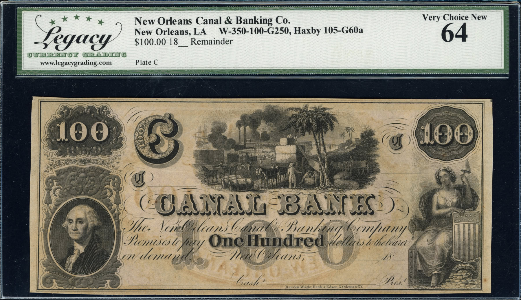 1850s New Orleans, Louisiana New Orleans Canal & Banking Co. $100 ...