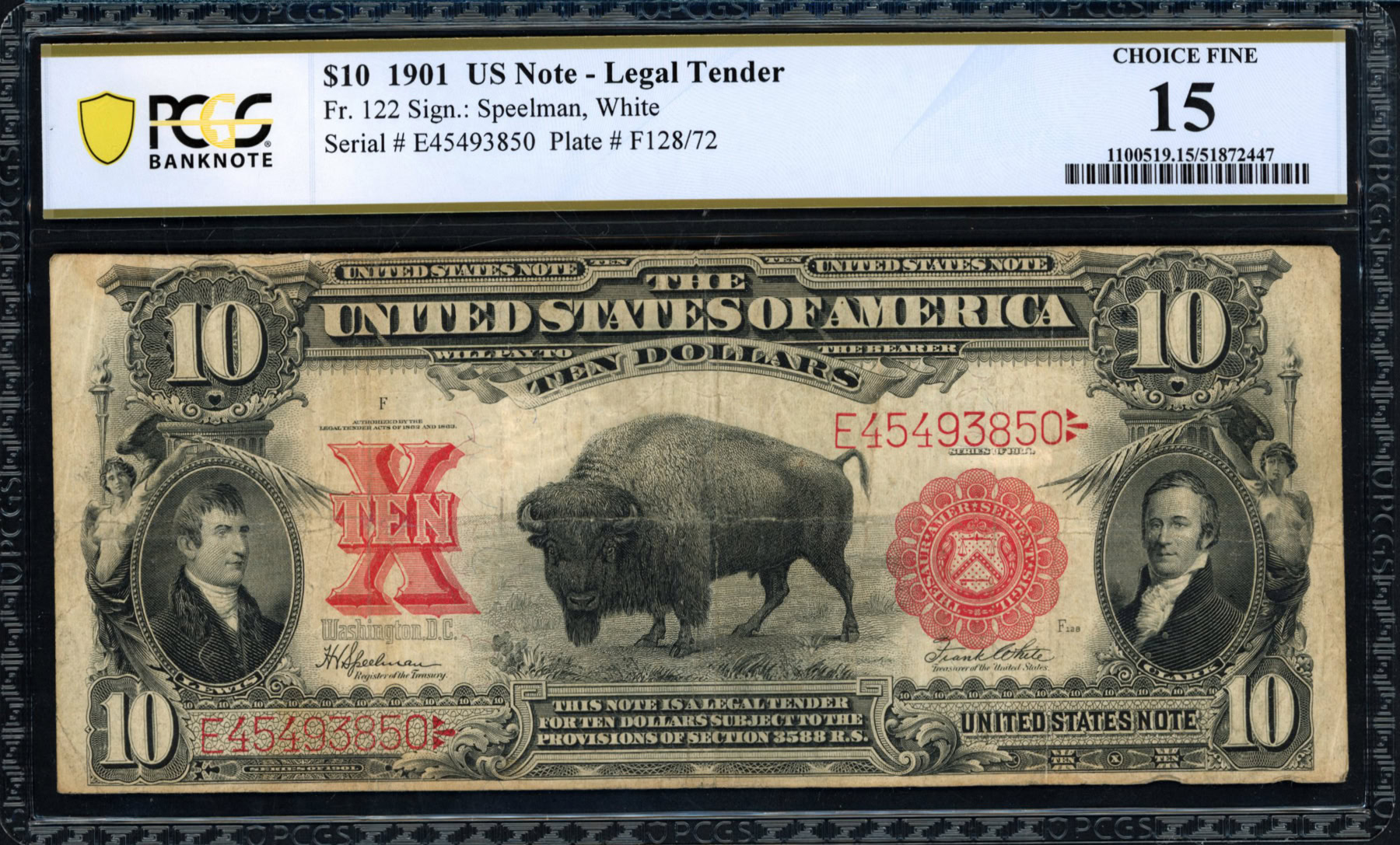 Fr. 122 1901 $10 Legal Tender Note Speelman / White PCGS Banknote ...