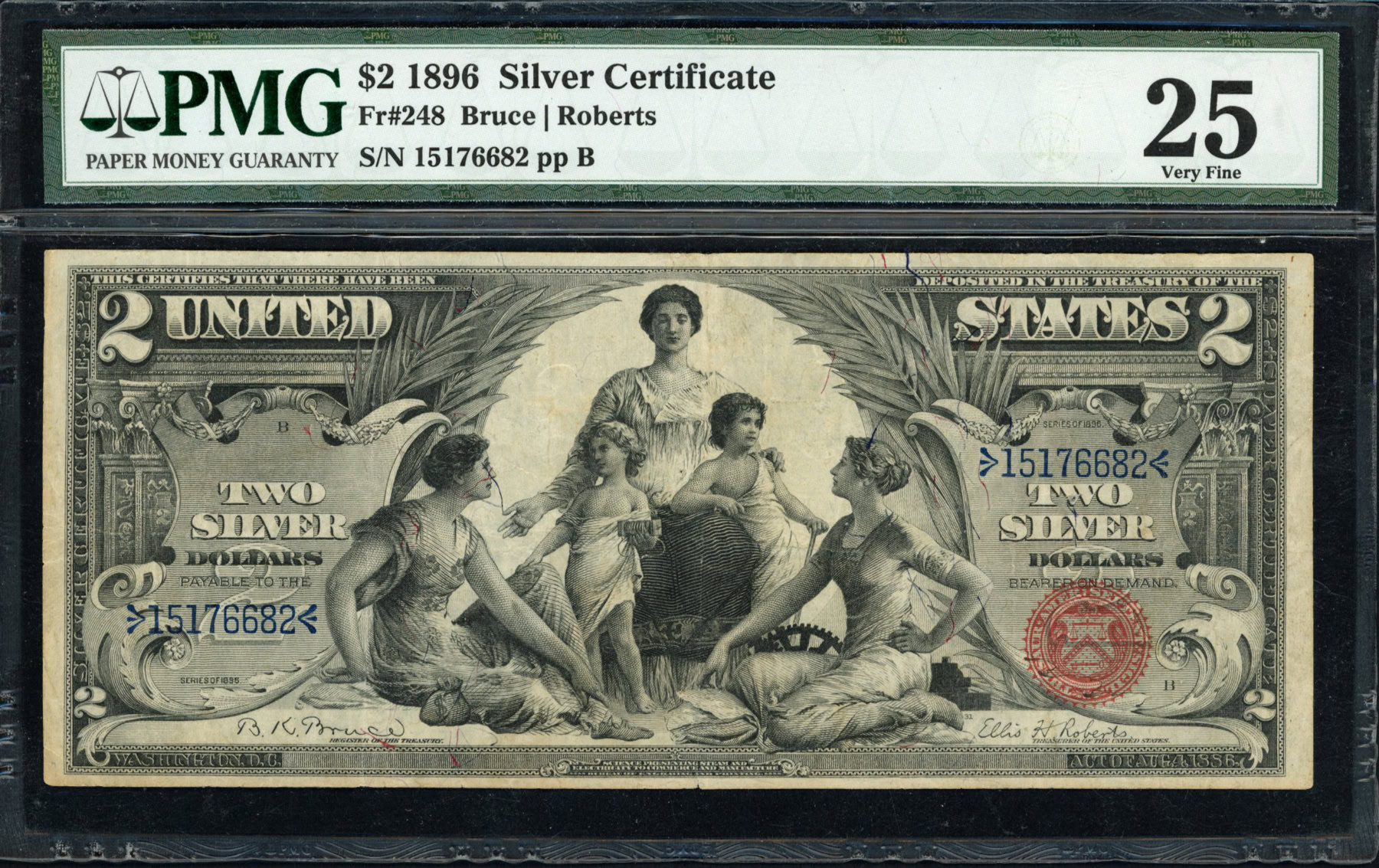 Fr. 248 1896 $2 Silver Certificate Note Bruce / Roberts PMG Very Fine ...