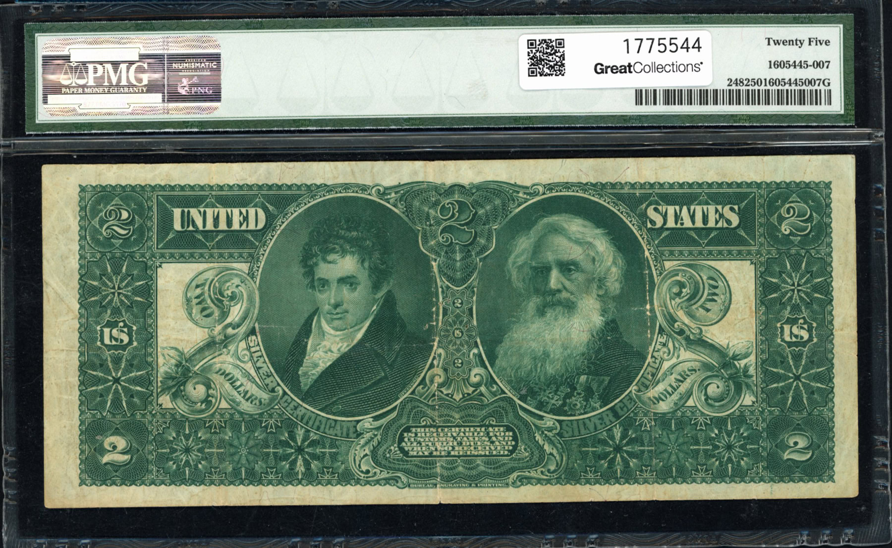 Fr. 248 1896 $2 Silver Certificate Note Bruce / Roberts PMG Very Fine ...