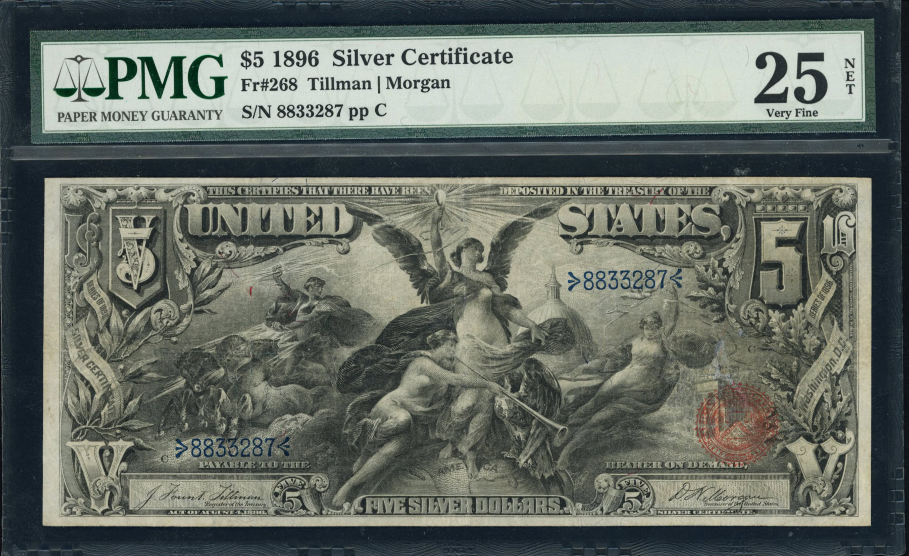 Fr. 268 1896 $5 Silver Certificate Note Tillman / Morgan PMG Very Fine ...