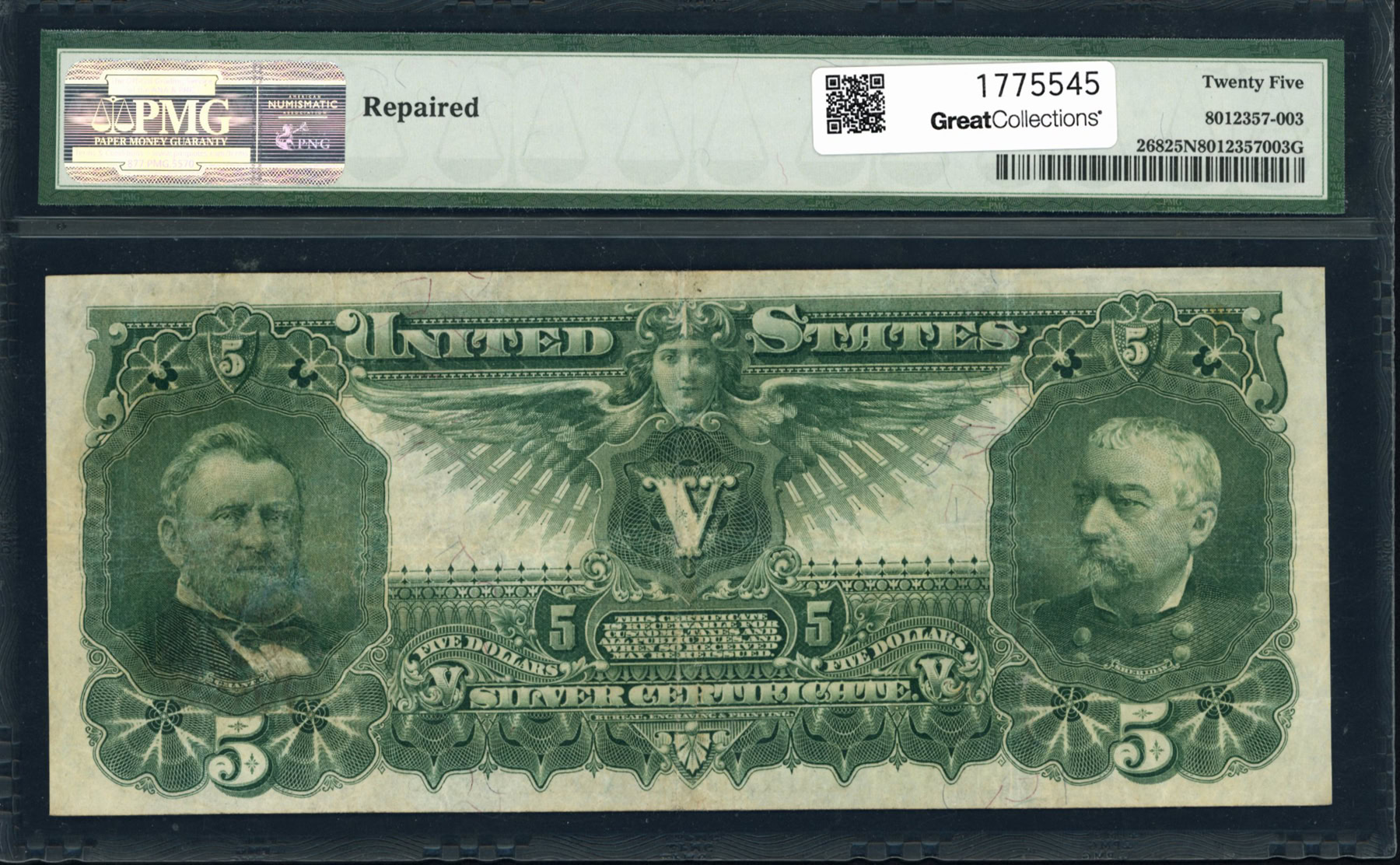Fr. 268 1896 $5 Silver Certificate Note Tillman / Morgan PMG Very Fine ...