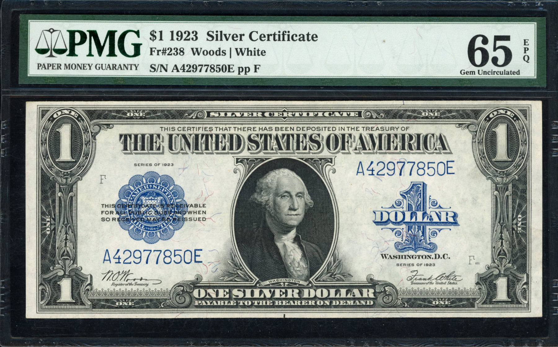 Fr. 238 1923 $1 Silver Certificate Note Woods / White PMG Gem Uncirculated 65 EPQ | PMG Cert ...
