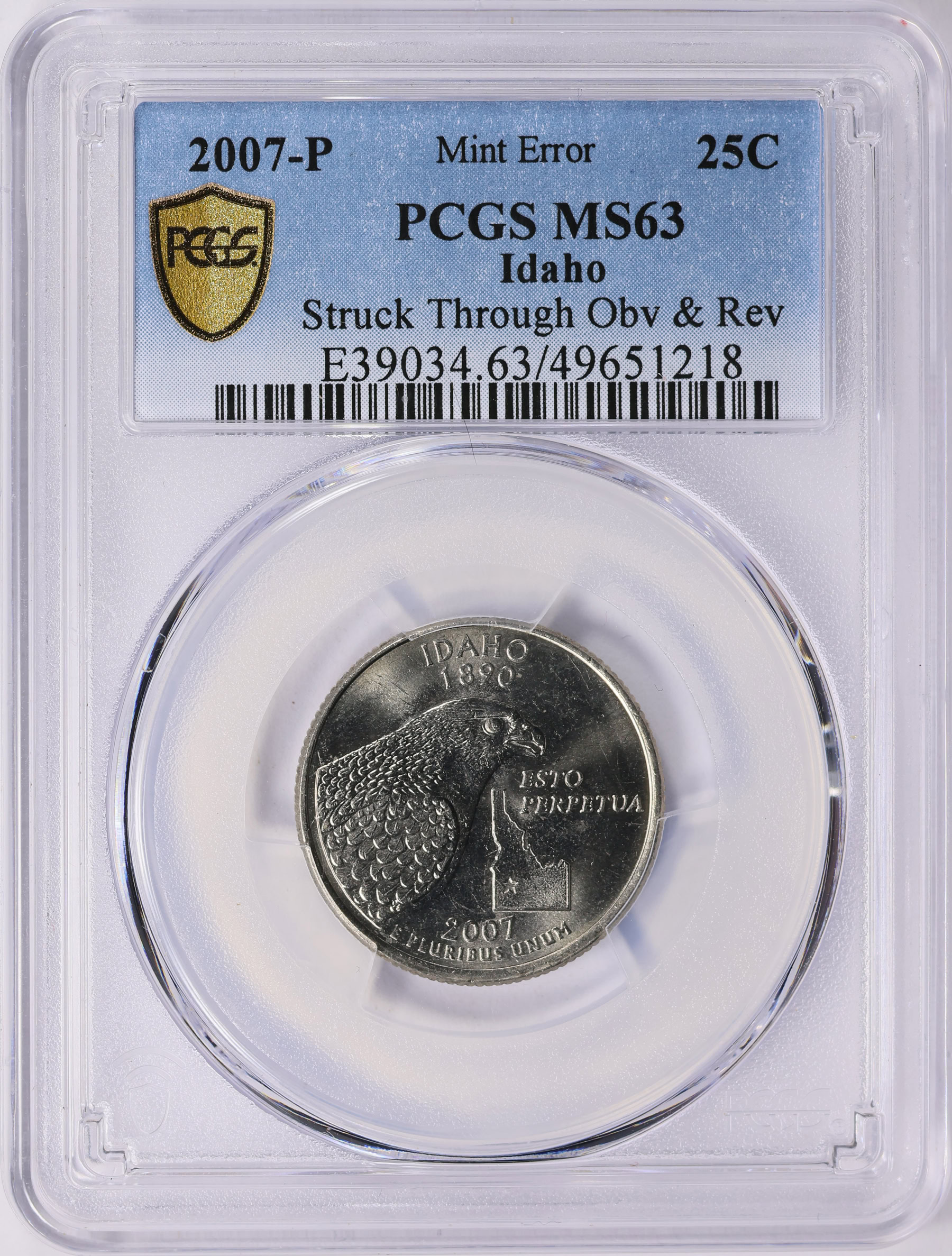 Mint Error 2007-P State Quarter Idaho Struck Through Obverse & Reverse ...