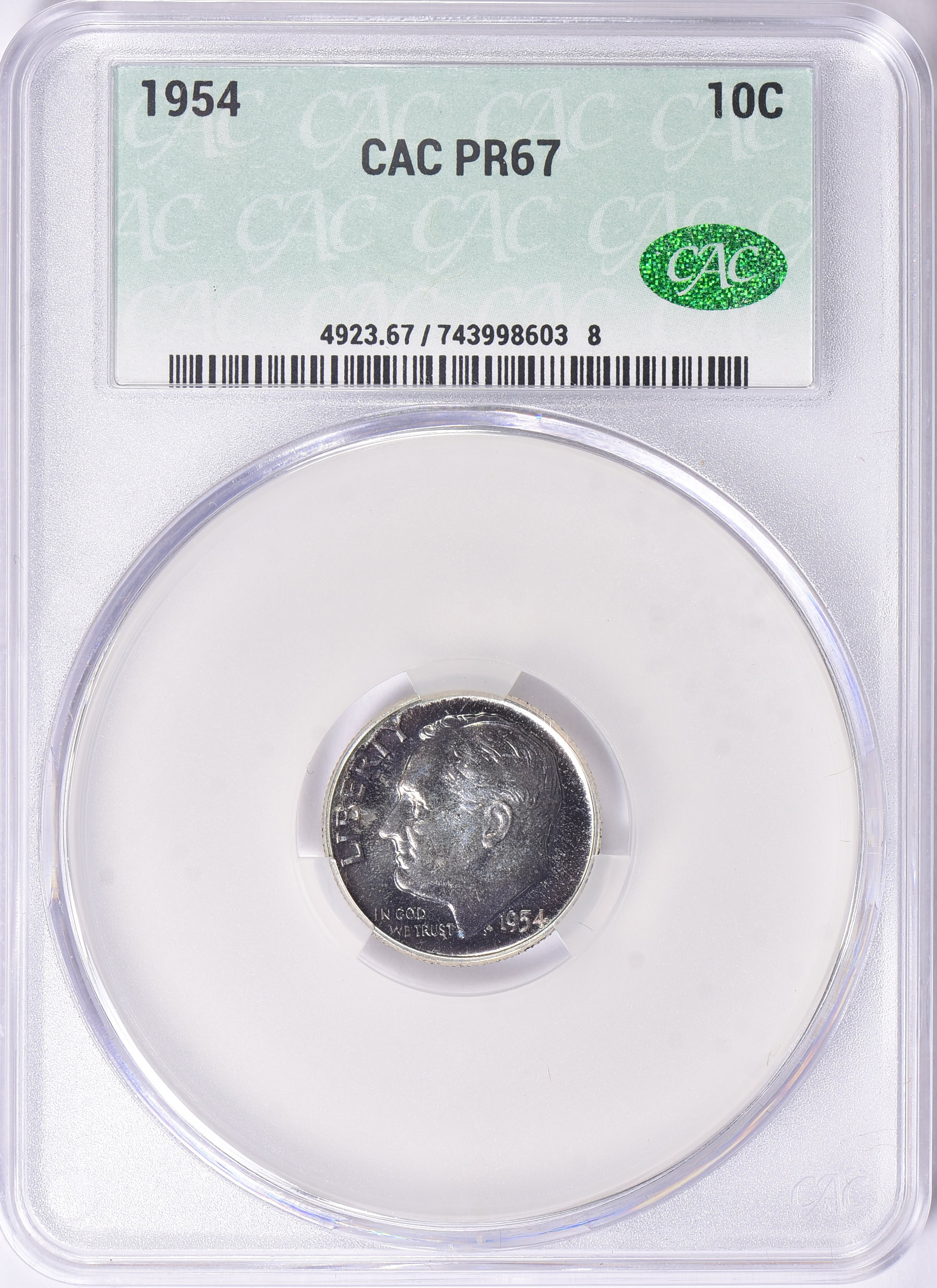 1954 Roosevelt Dime CACG Proof-67 (Toned) (Item 1775669 ...
