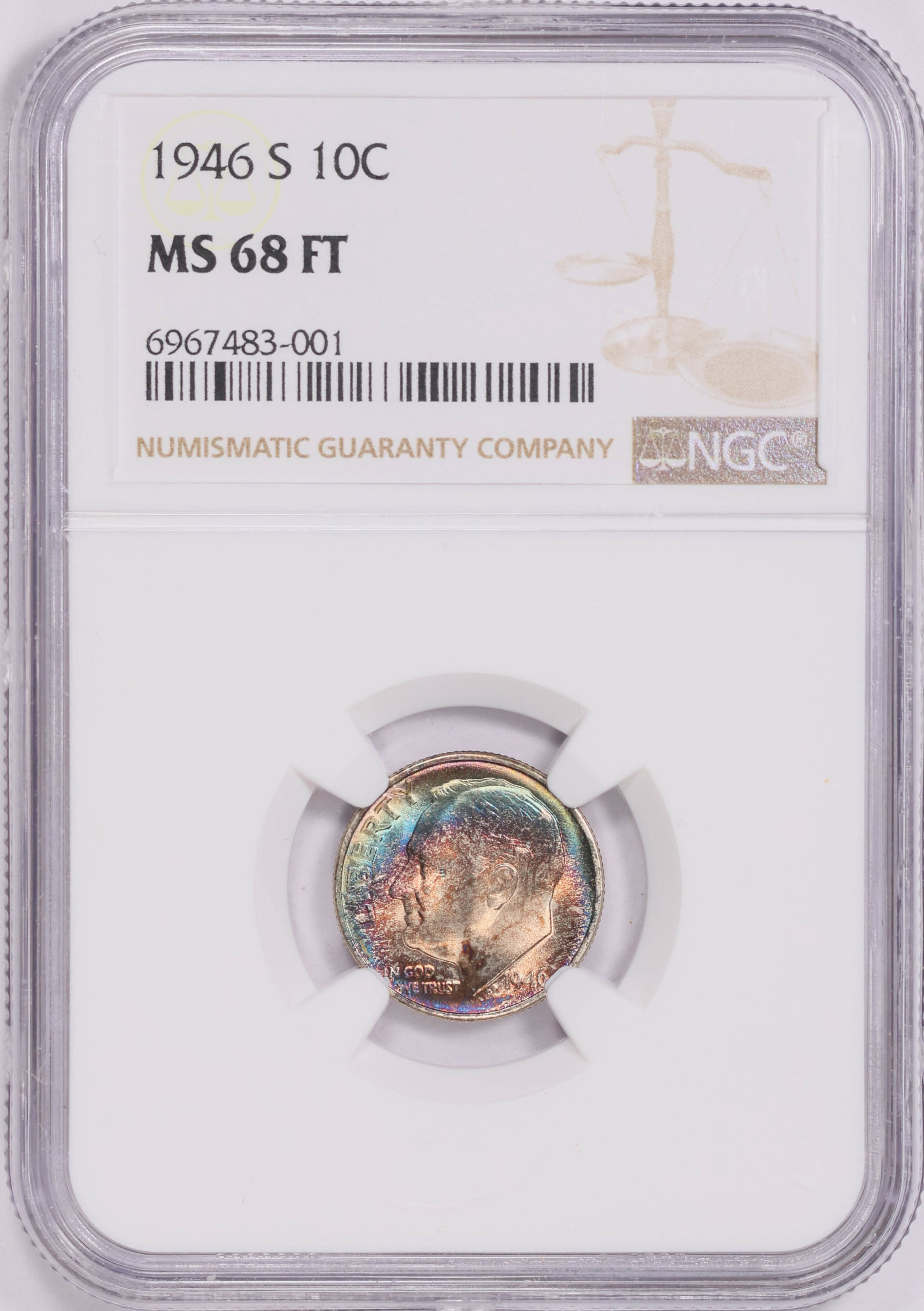 1946-S Roosevelt Dime NGC MS-68 FT (Toned) (Item 1775704) | GreatCollections Coin Auctions