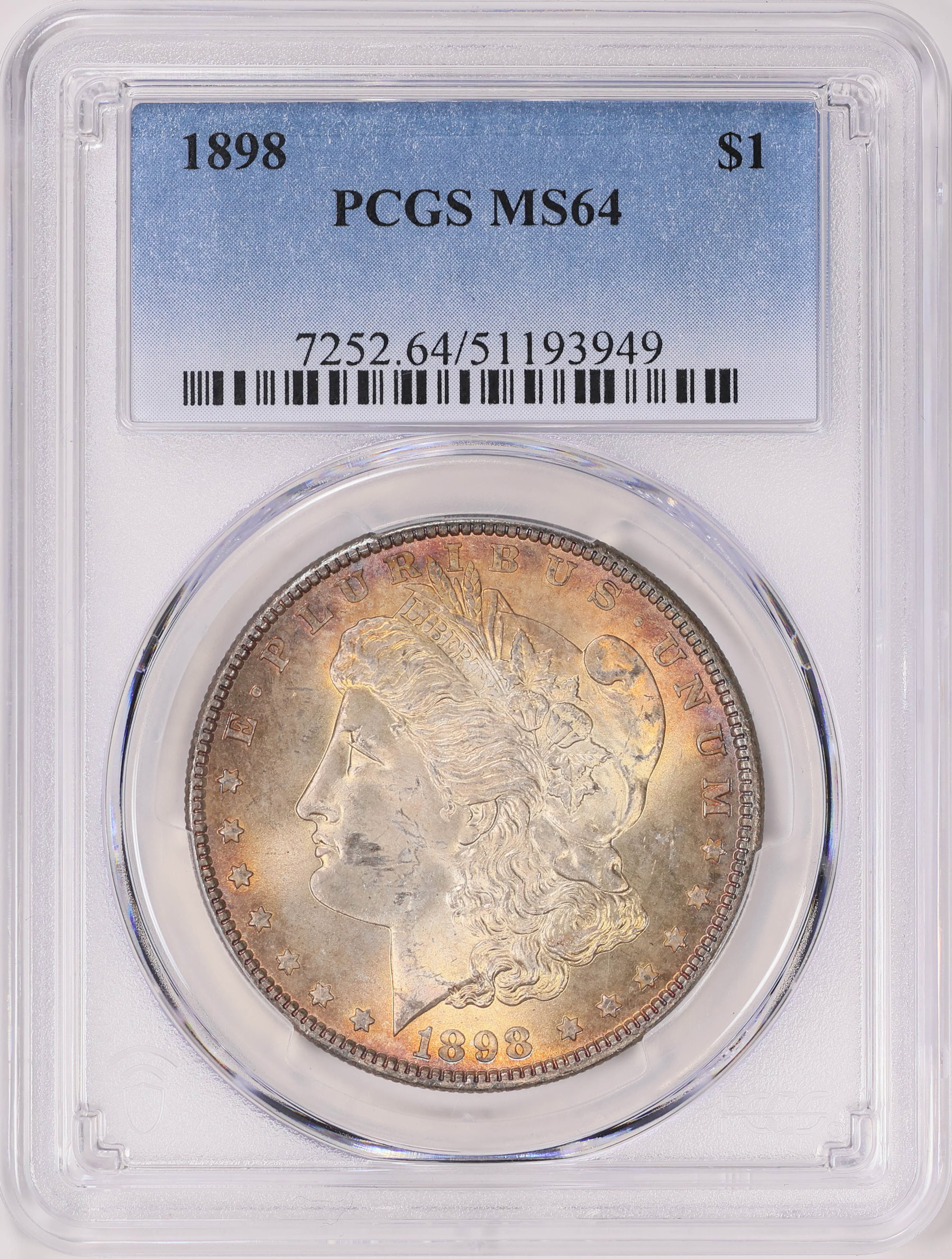 1898 Morgan Silver Dollar PCGS MS-64 (Toned) (Item 1775747) | GreatCollections Coin Auctions