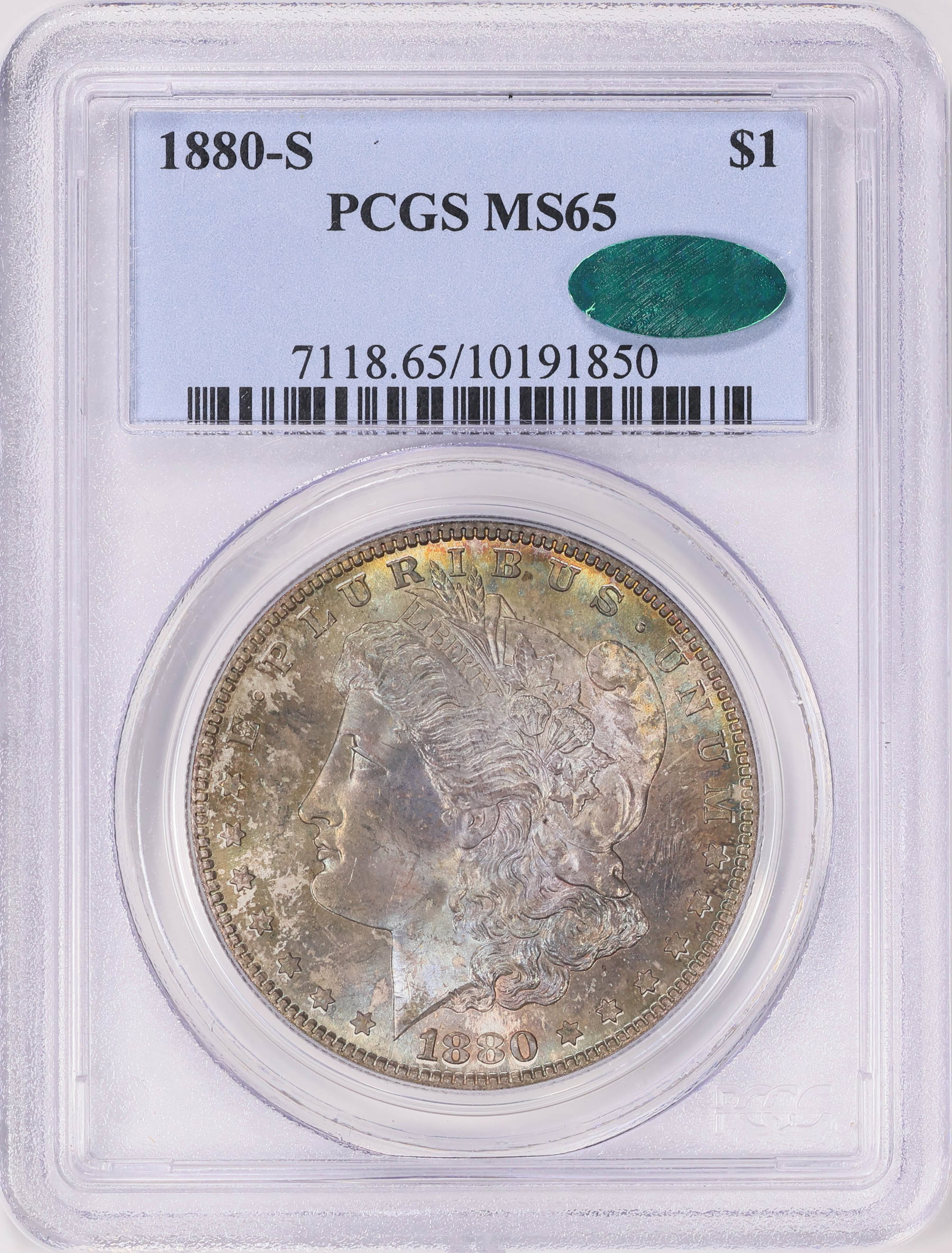 1880-S Morgan Silver Dollar PCGS MS-65 (CAC Green) (Toned) (Item 1775752) | GreatCollections ...
