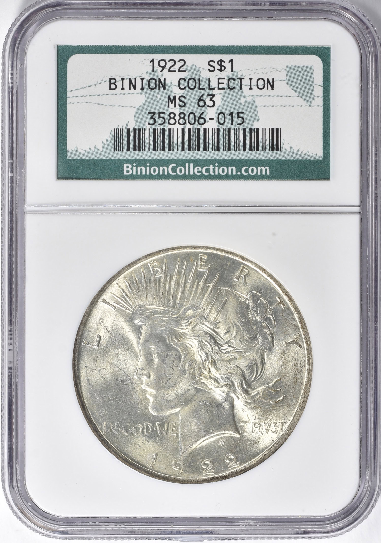 1922 Peace Silver Dollar NGC MS-63 (Binion Collection) (Item 1775757 ...