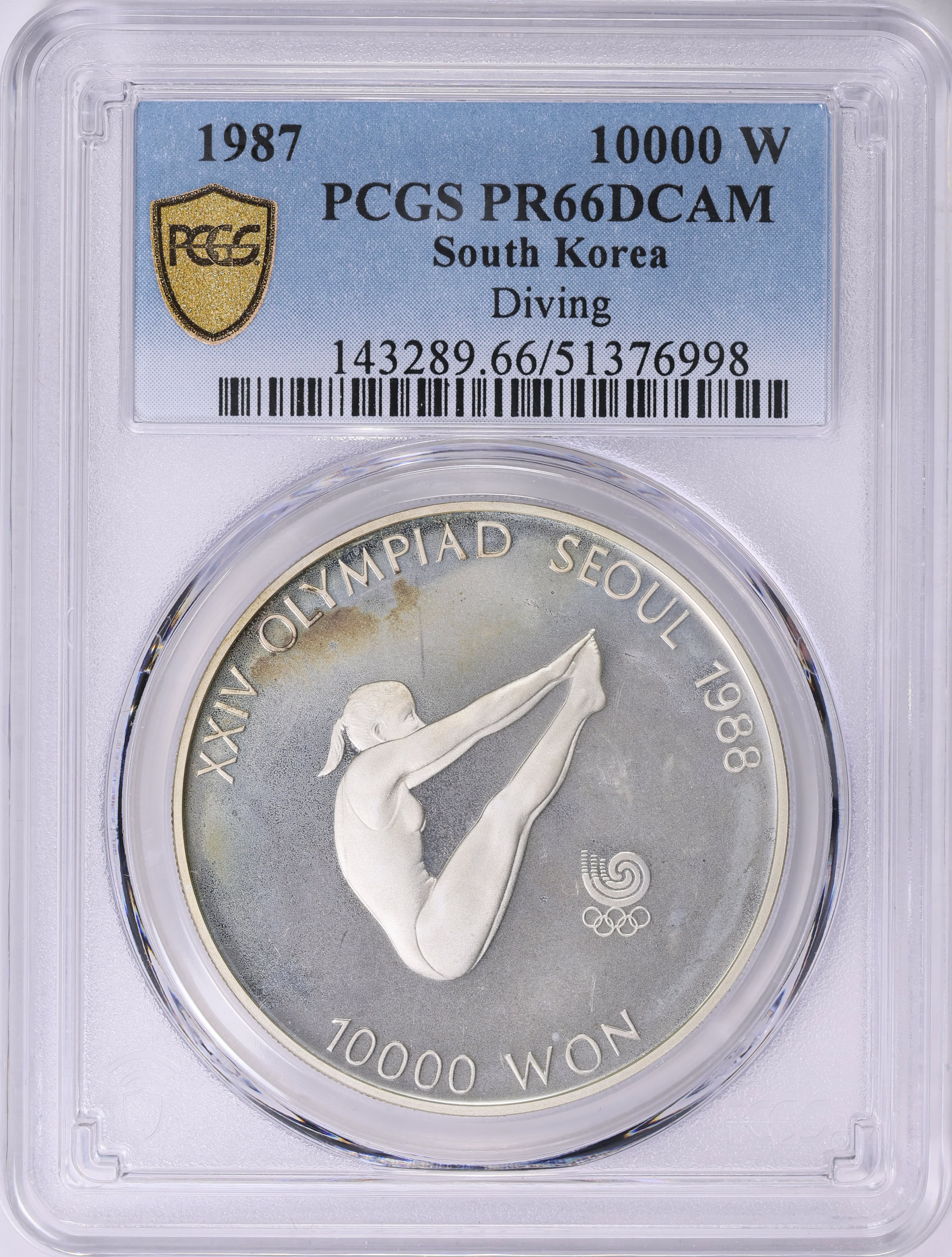 Korea 1987 Silver 10,000 Won Seoul Olympics Diving KM-57 PCGS Proof-66 ...