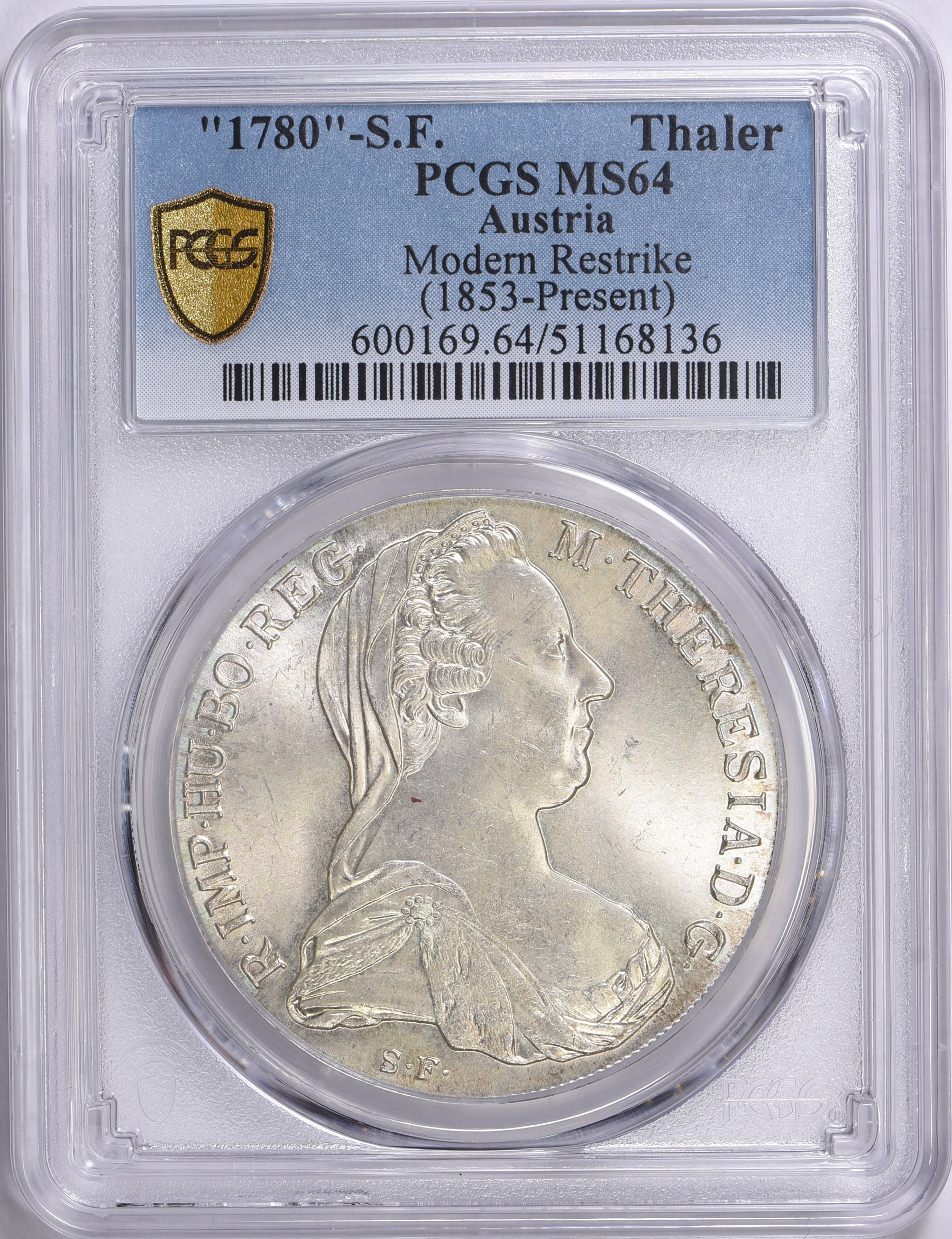 Austria "1780"-S.F. Silver Thaler Modern Restrike (1853-Present) PCGS MS-64 (Item 1775822 ...