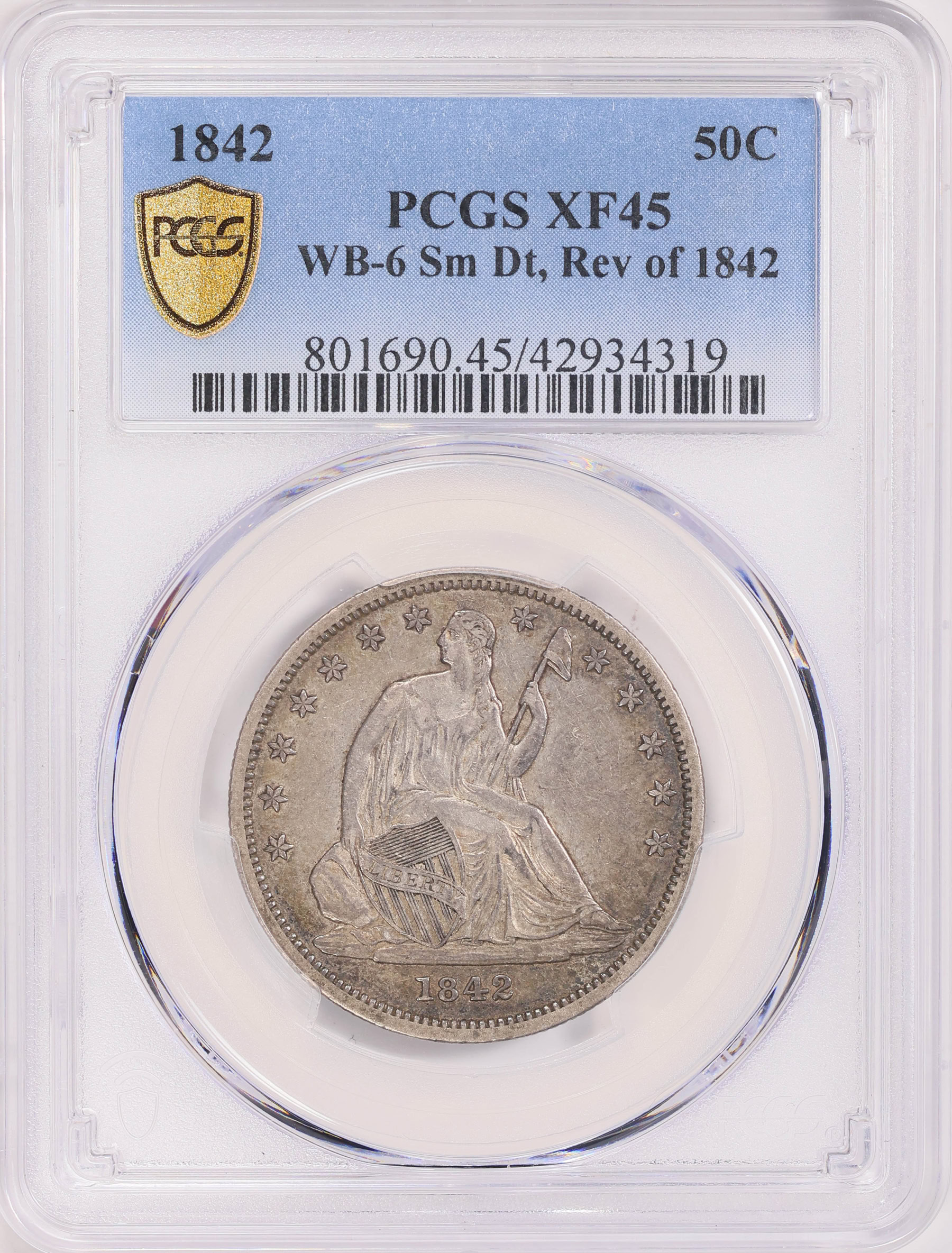 1842 Seated Liberty Half Dollar Small Date, Reverse of 1842 WB-6 PCGS XF-45 (Item 1775887 ...
