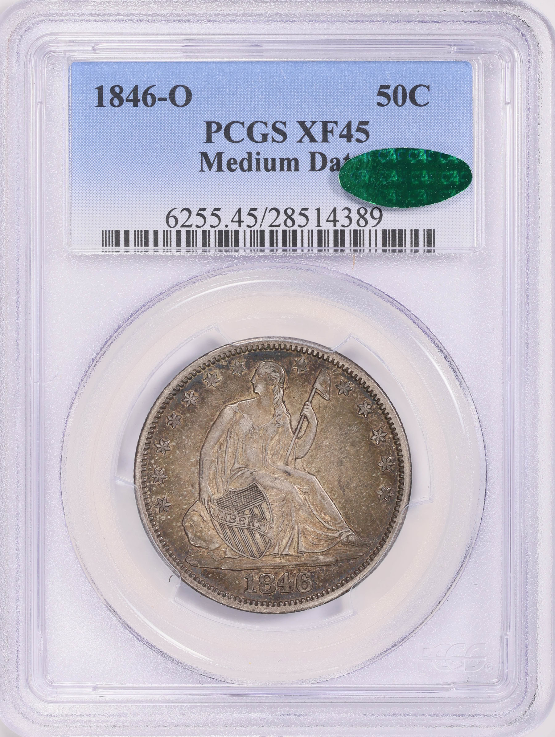 1846-O Seated Liberty Half Dollar Medium Date PCGS XF-45 (CAC Green) (Item 1775888 ...