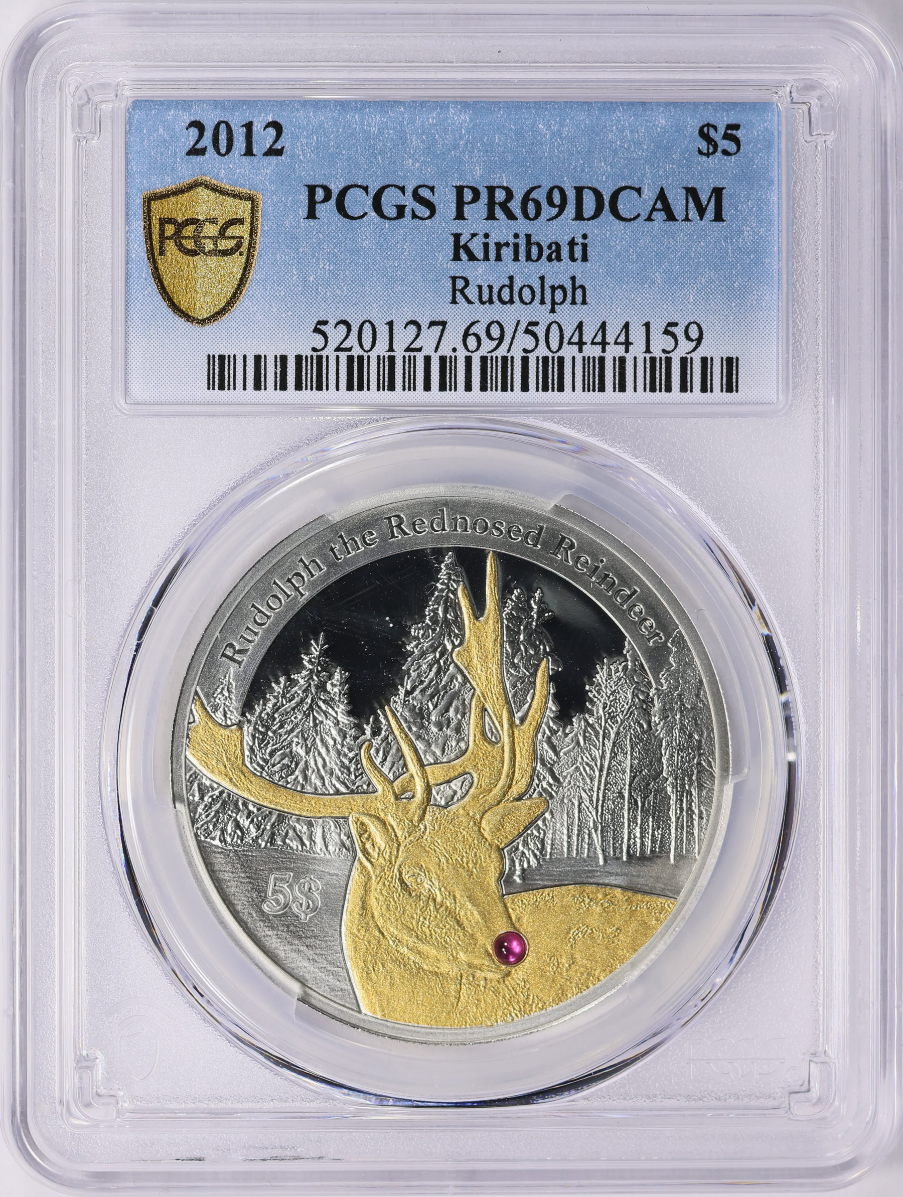 Kiribati 2012 Gilt Silver $5 Rudolph the Rednosed Reindeer PCGS Proof ...