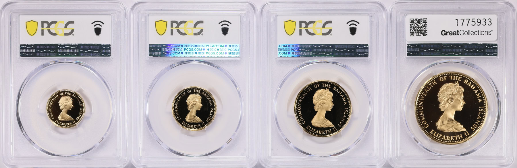 Bahamas 1971 Gold $10, $20, $50, $100 Proof Set With Original Case of ...