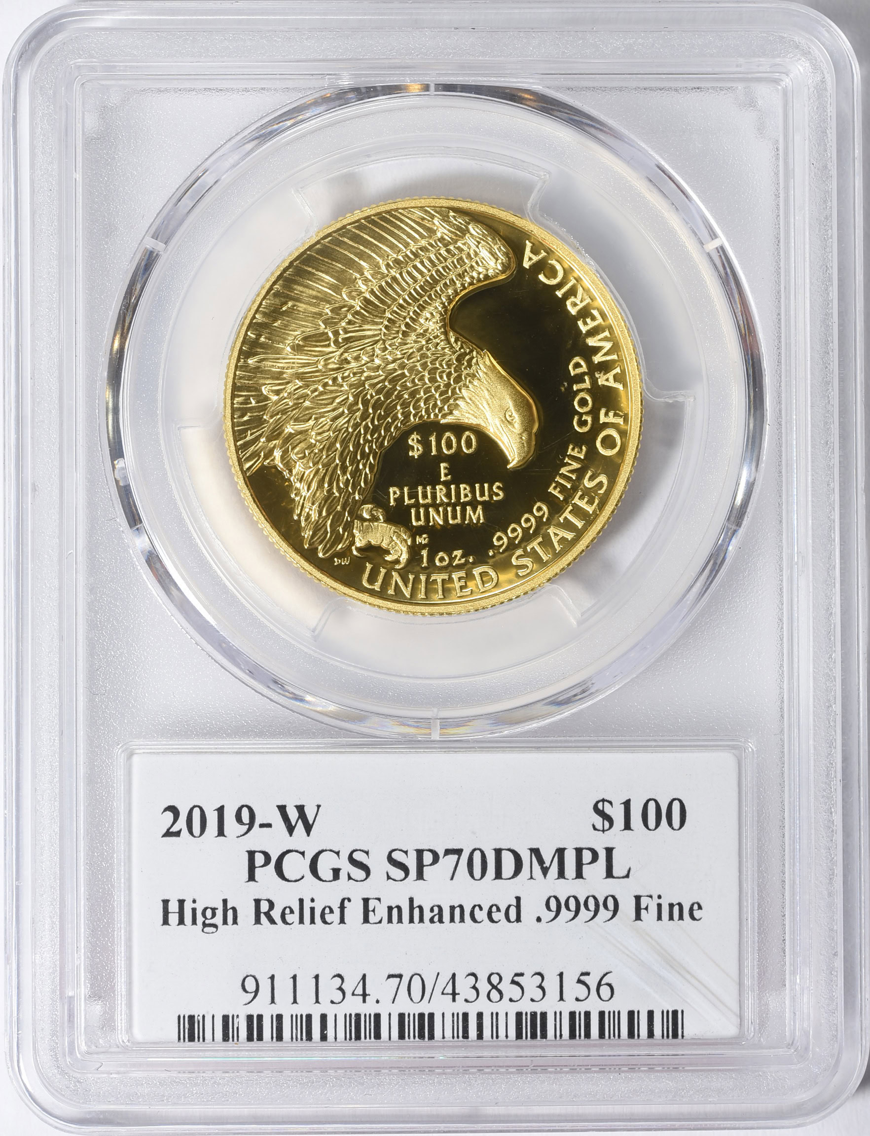 2019-W Gold $100 American Liberty High Relief Enhanced PCGS SP-70 DMPL ...