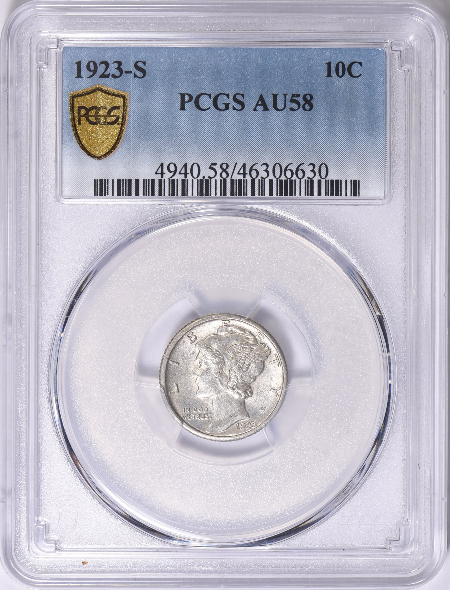 1923-S Mercury Dime PCGS AU-58 (Item 1776159) | GreatCollections Coin Auctions