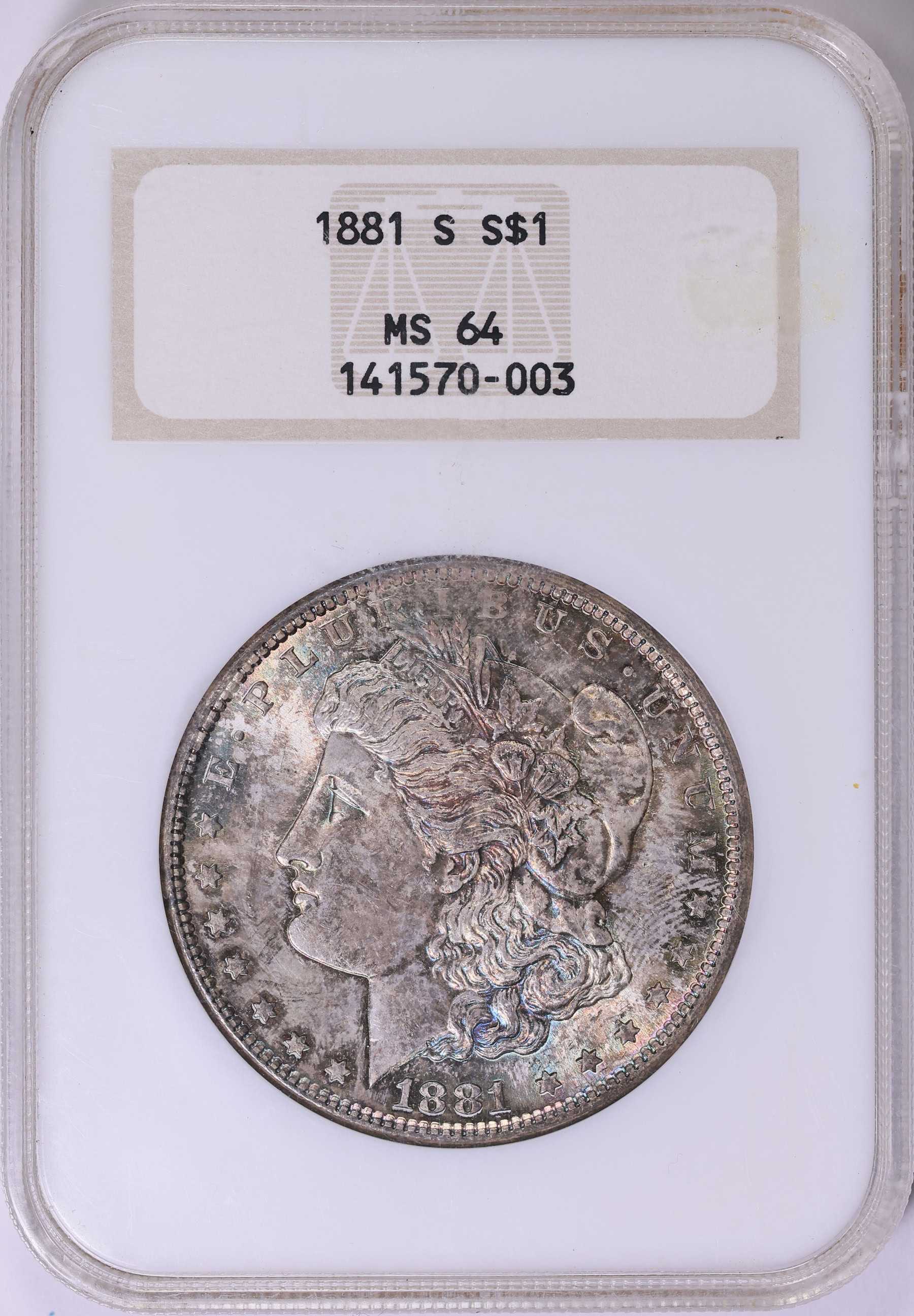1881-S Morgan Silver Dollar NGC MS-64 OH (Toned) (Item 1776222) | GreatCollections Coin Auctions