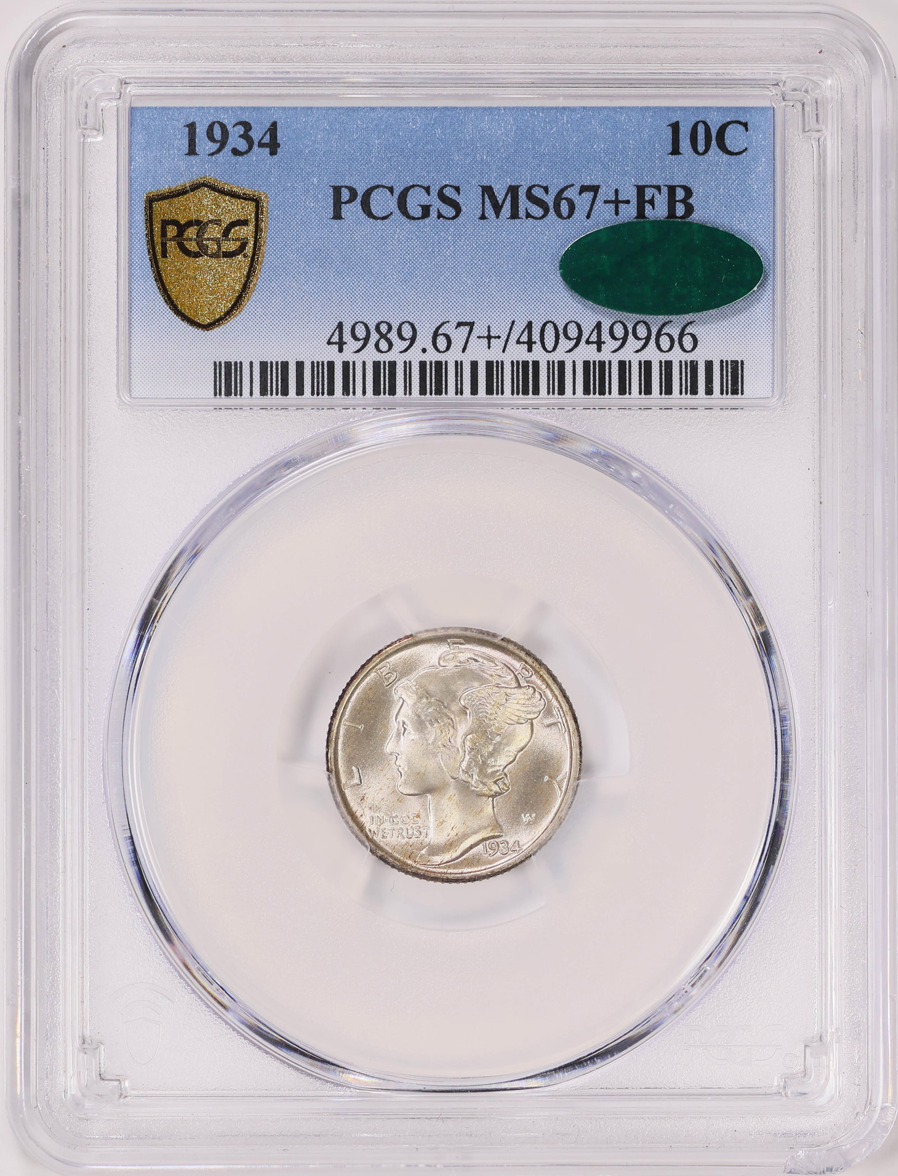 1934 Mercury Dime PCGS MS-67+ FB (CAC Green) (Item 1776227) | GreatCollections Coin Auctions