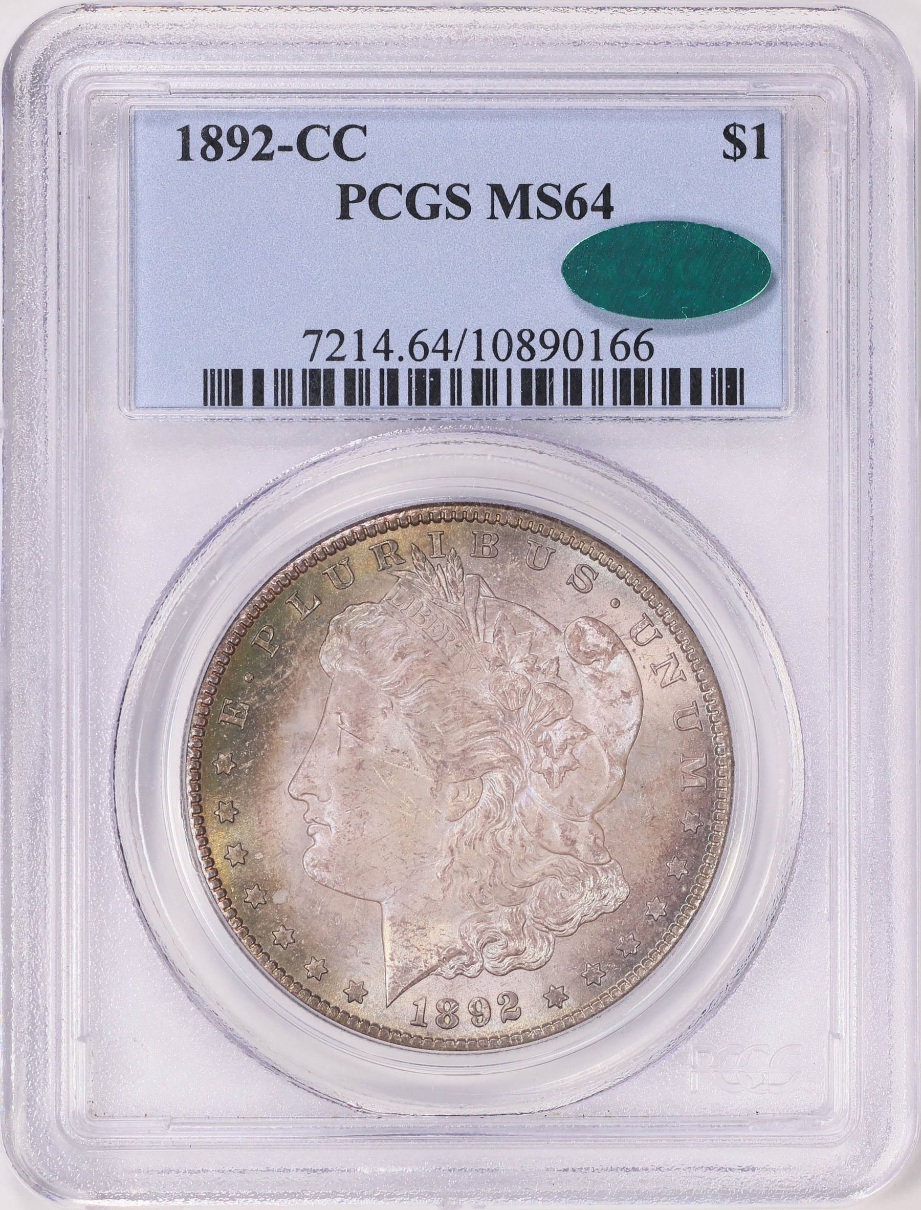 1892-CC Morgan Silver Dollar PCGS MS-64 (CAC Green) (Toned) (Item 1776229) | GreatCollections ...