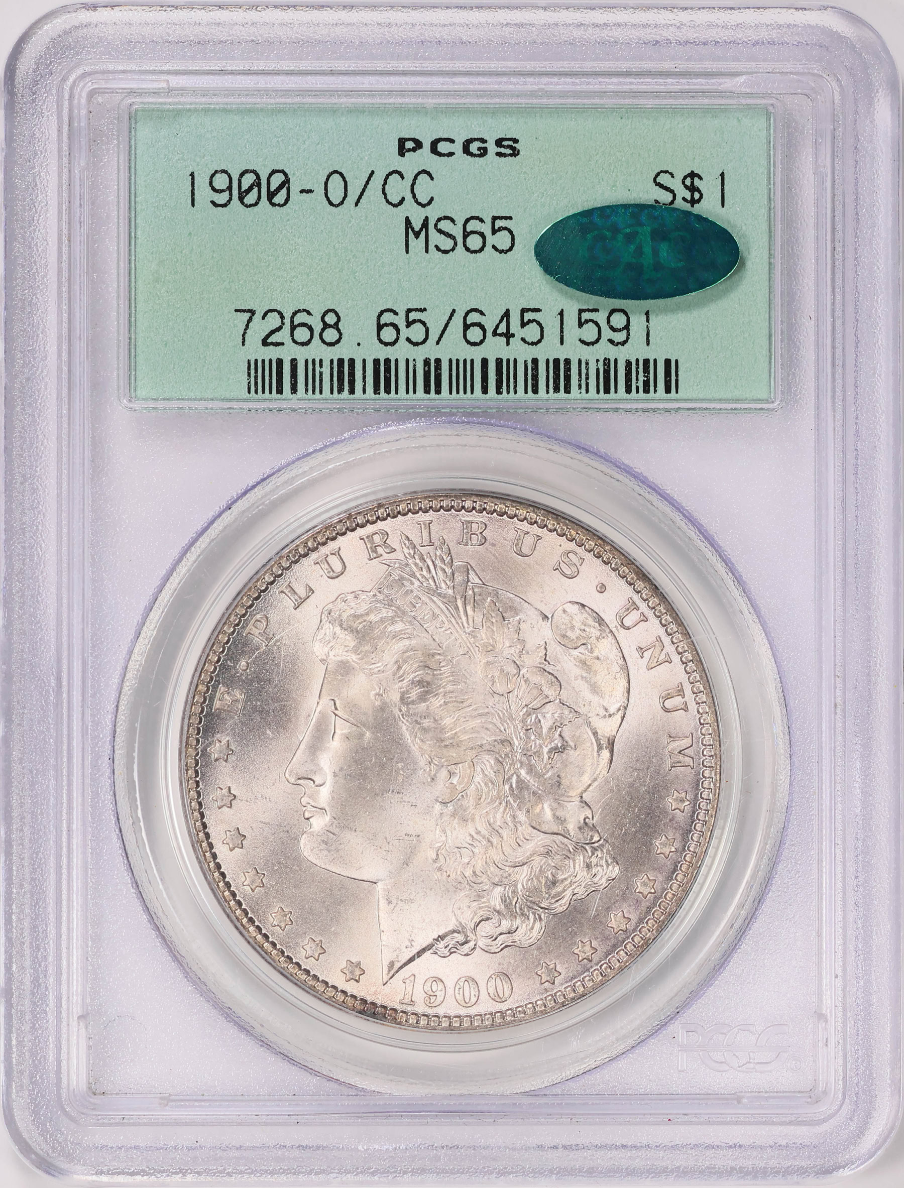 1900-O/CC Morgan Silver Dollar PCGS MS-65 (CAC Green) OGH (Item 1776230) | GreatCollections Coin ...