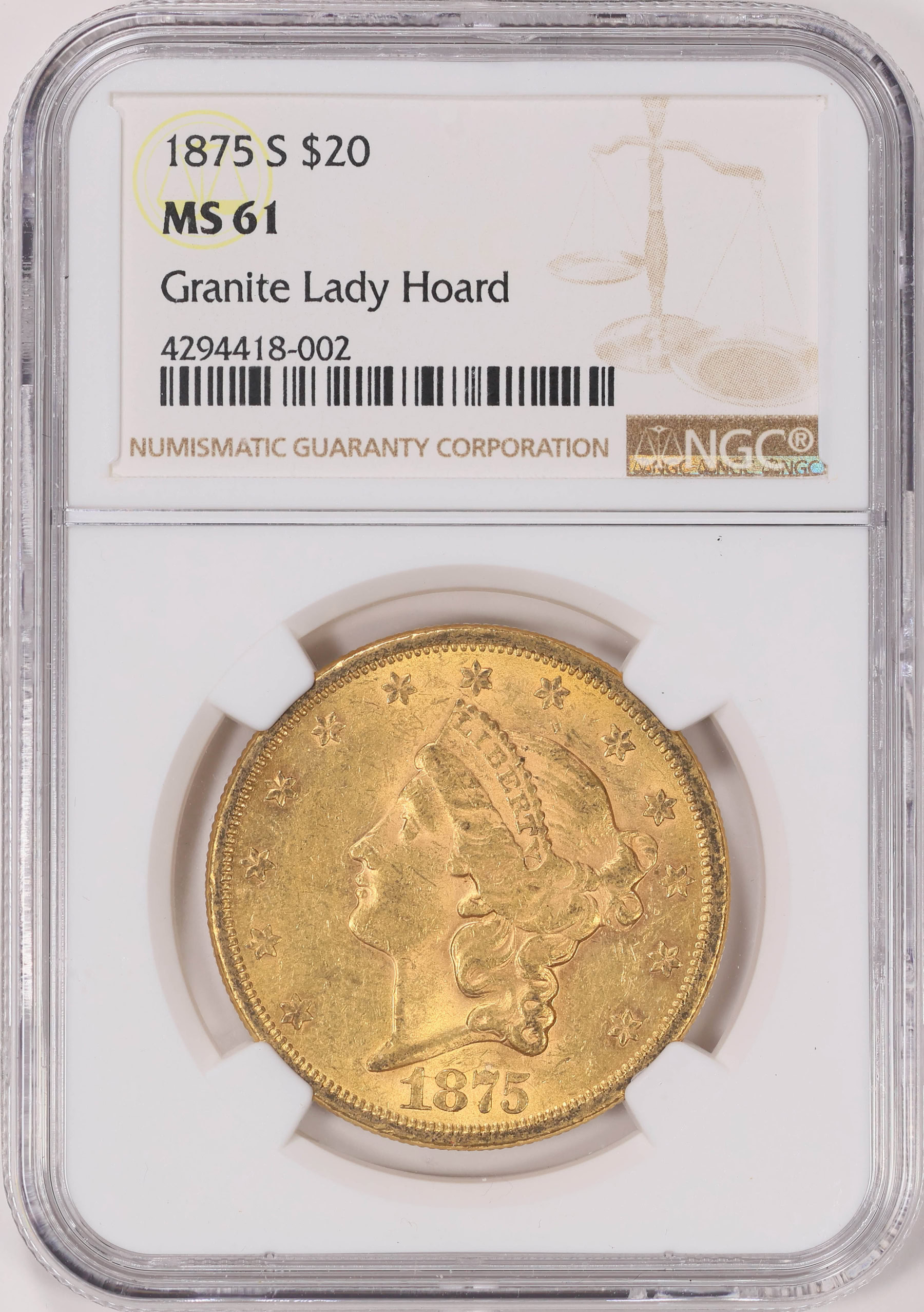 1875-S Liberty Gold Double Eagle NGC MS-61 (Granite Lady Hoard) (Item 1776267 ...