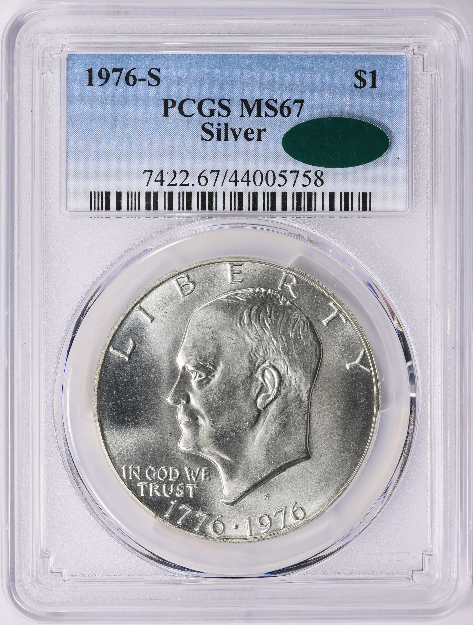 1976-S Eisenhower Dollar Silver PCGS MS-67 (CAC Green) (Item 1776292) | GreatCollections Coin ...