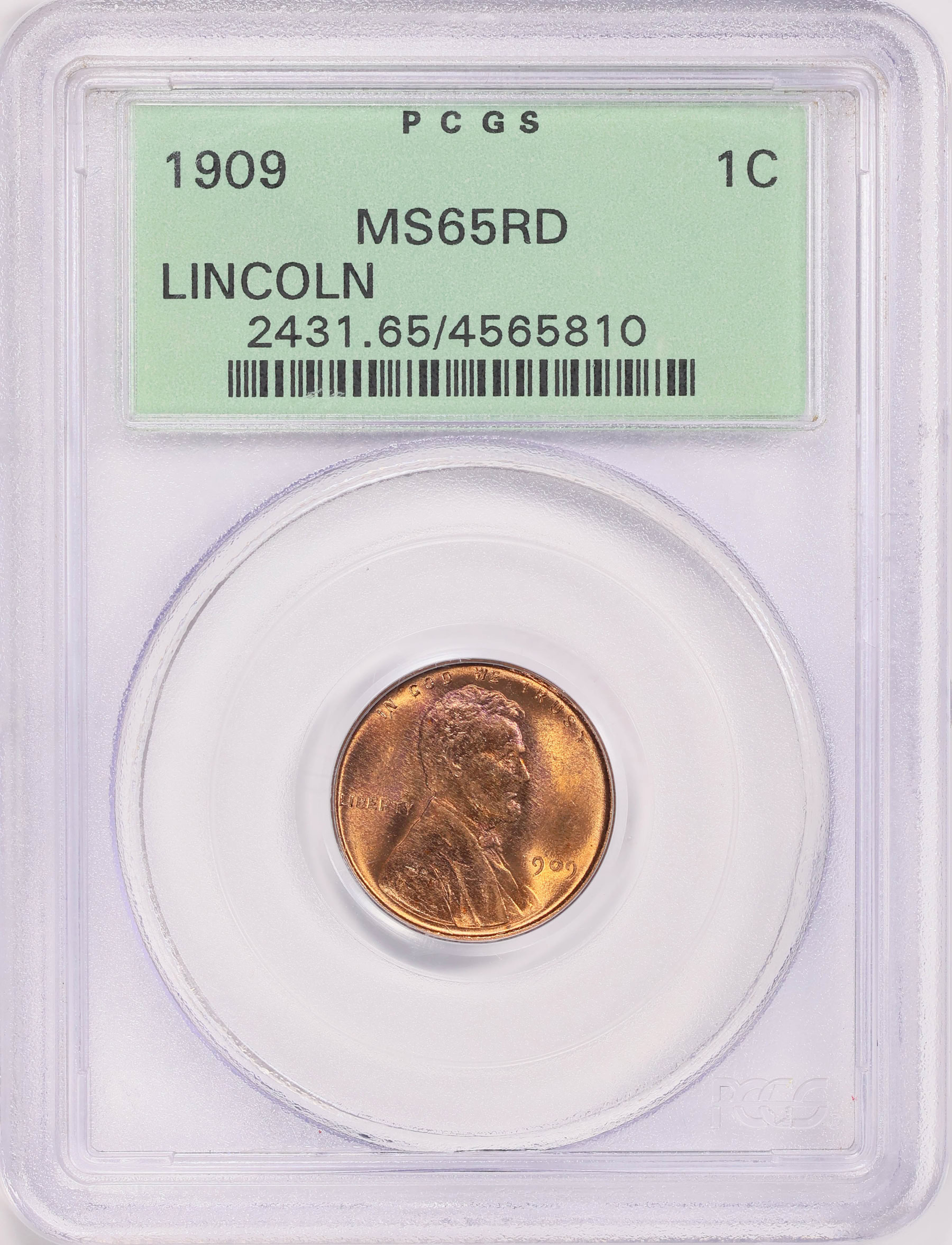 1909 Lincoln Cent PCGS MS-65 RD OGH (Item 1776296) | GreatCollections Coin Auctions