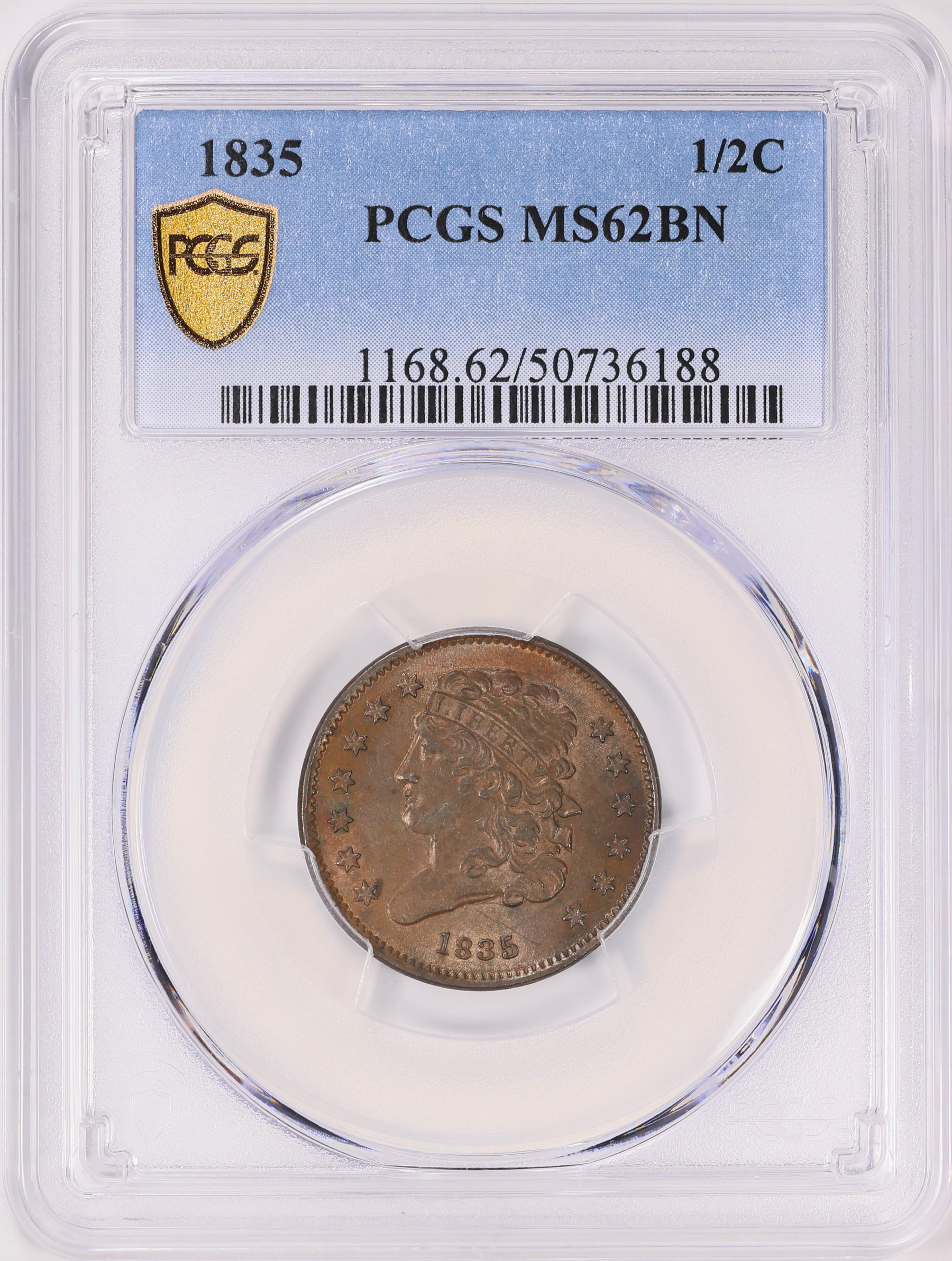 1835 Classic Half Cent PCGS MS-62 BN (Item 1776326) | GreatCollections Coin Auctions