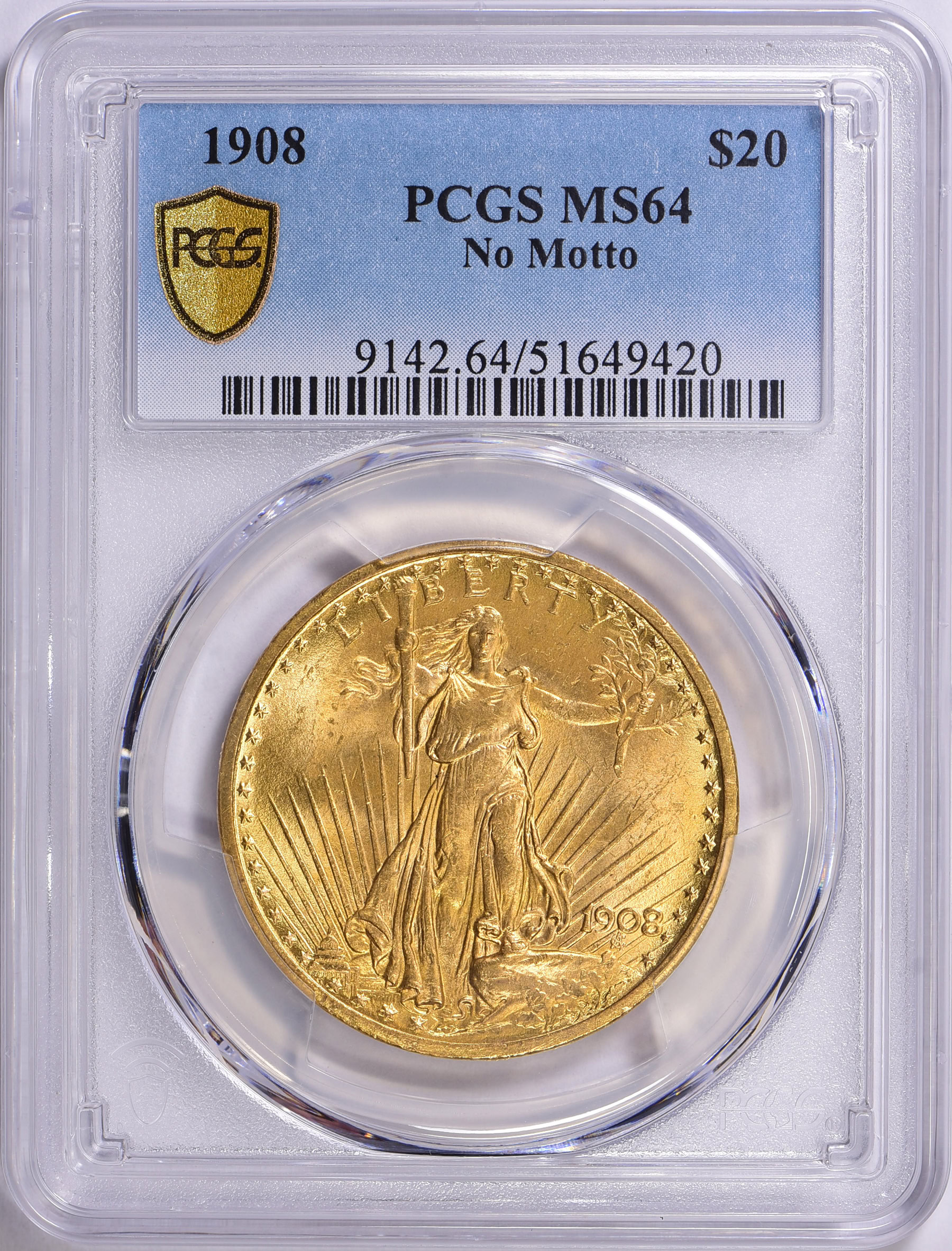 1908 Saint-Gaudens Gold Double Eagle No Motto PCGS MS-64 (Item 1776369) | GreatCollections Coin ...
