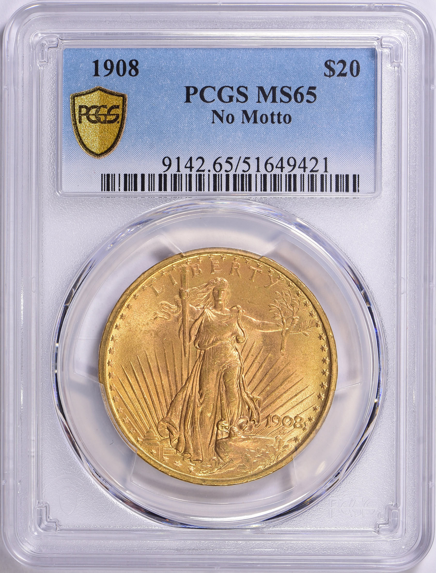 1908 Saint-Gaudens Gold Double Eagle No Motto PCGS MS-65 (Item 1776371) | GreatCollections Coin ...