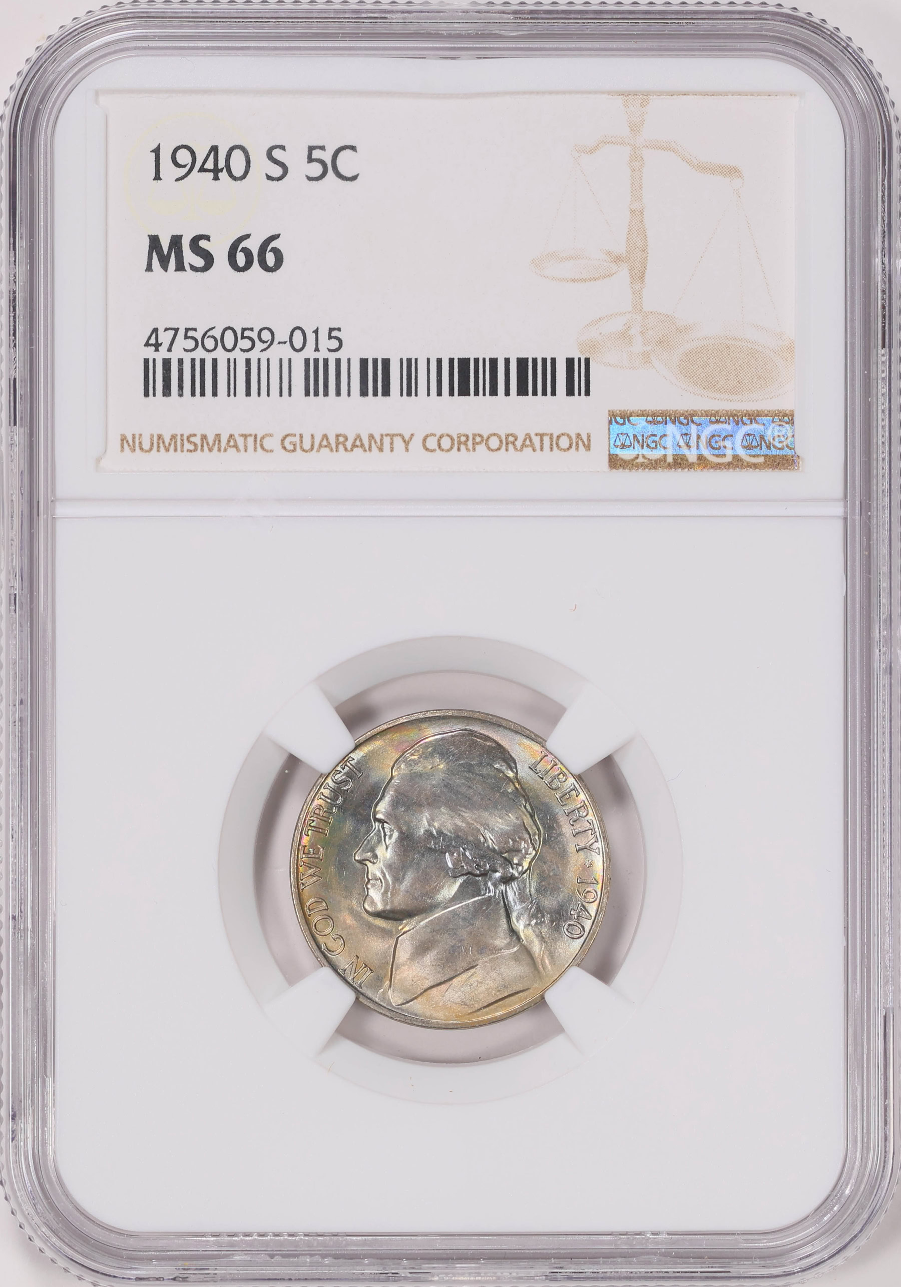 1940-S Jefferson Nickel NGC MS-66 (Toned) (Item 1776385) | GreatCollections Coin Auctions