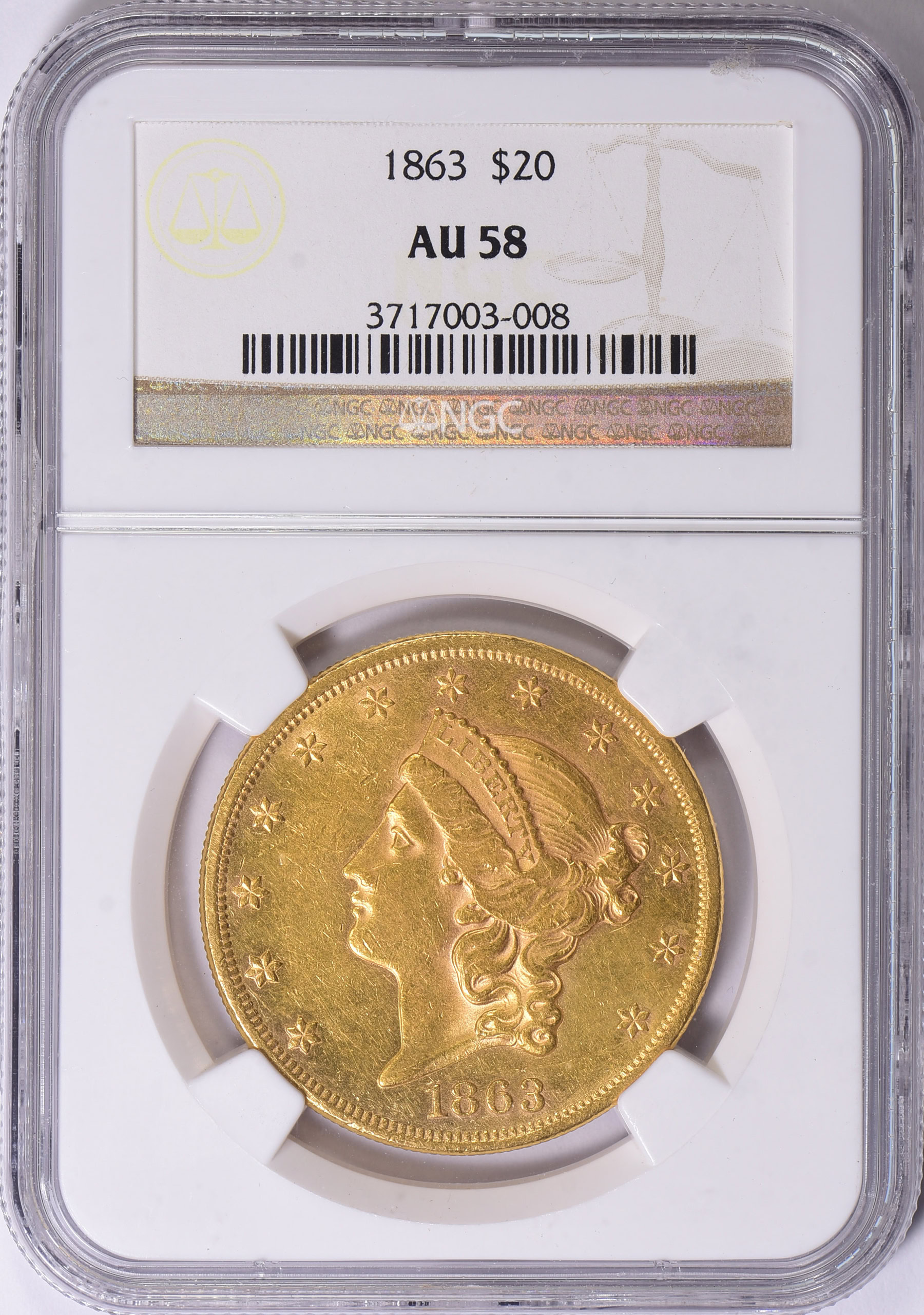 1863 Liberty Gold Double Eagle NGC AU-58 (Item 1776404) | GreatCollections Coin Auctions