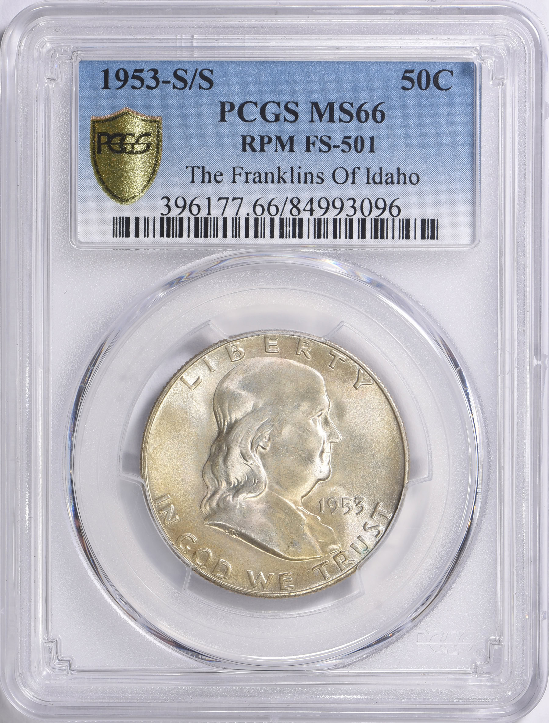 1953-S/S Franklin Half Dollar Repunched Mintmark FS-501 PCGS MS-66 (The Franklins of Idaho ...