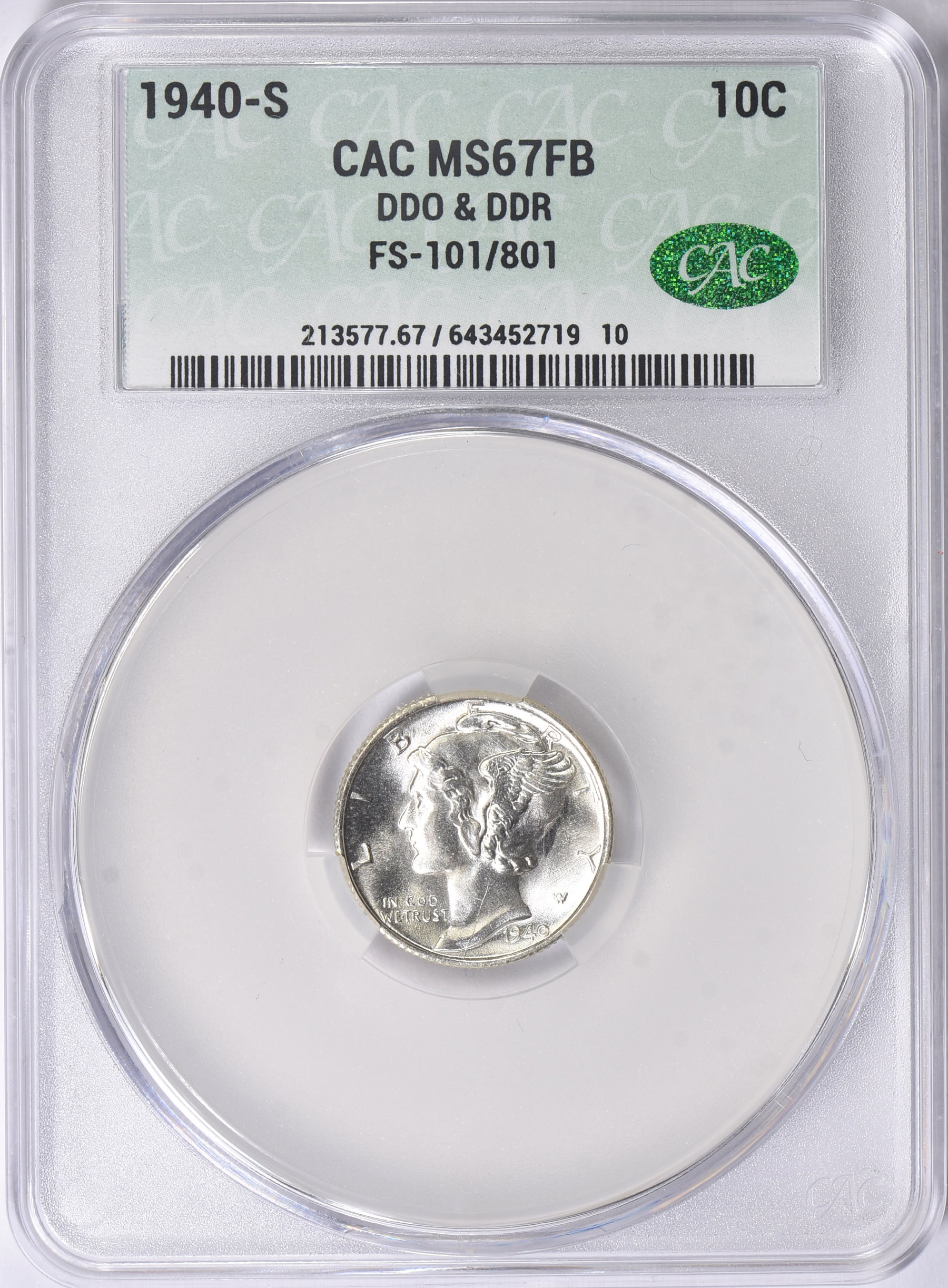 1940-S Mercury Dime Doubled Die Obverse & Doubled Die Reverse FS-101/801 CACG MS-67 FB (Item ...