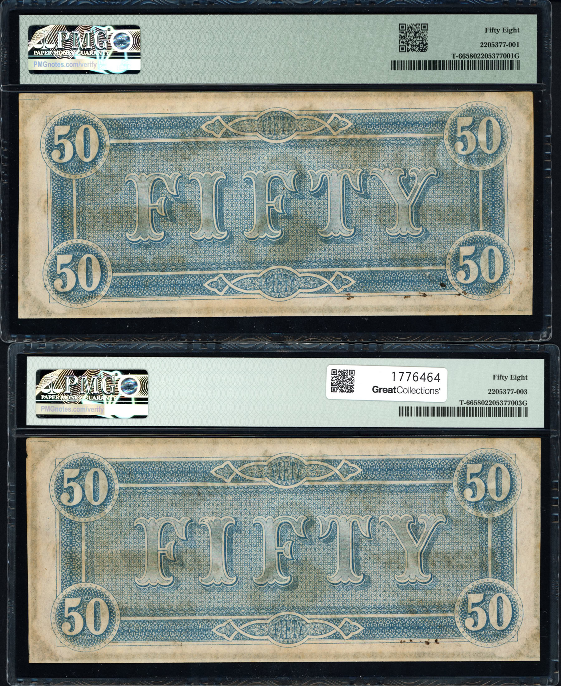 T-66 Confederate States of America 1864 $50 Notes Pair With Matching ...