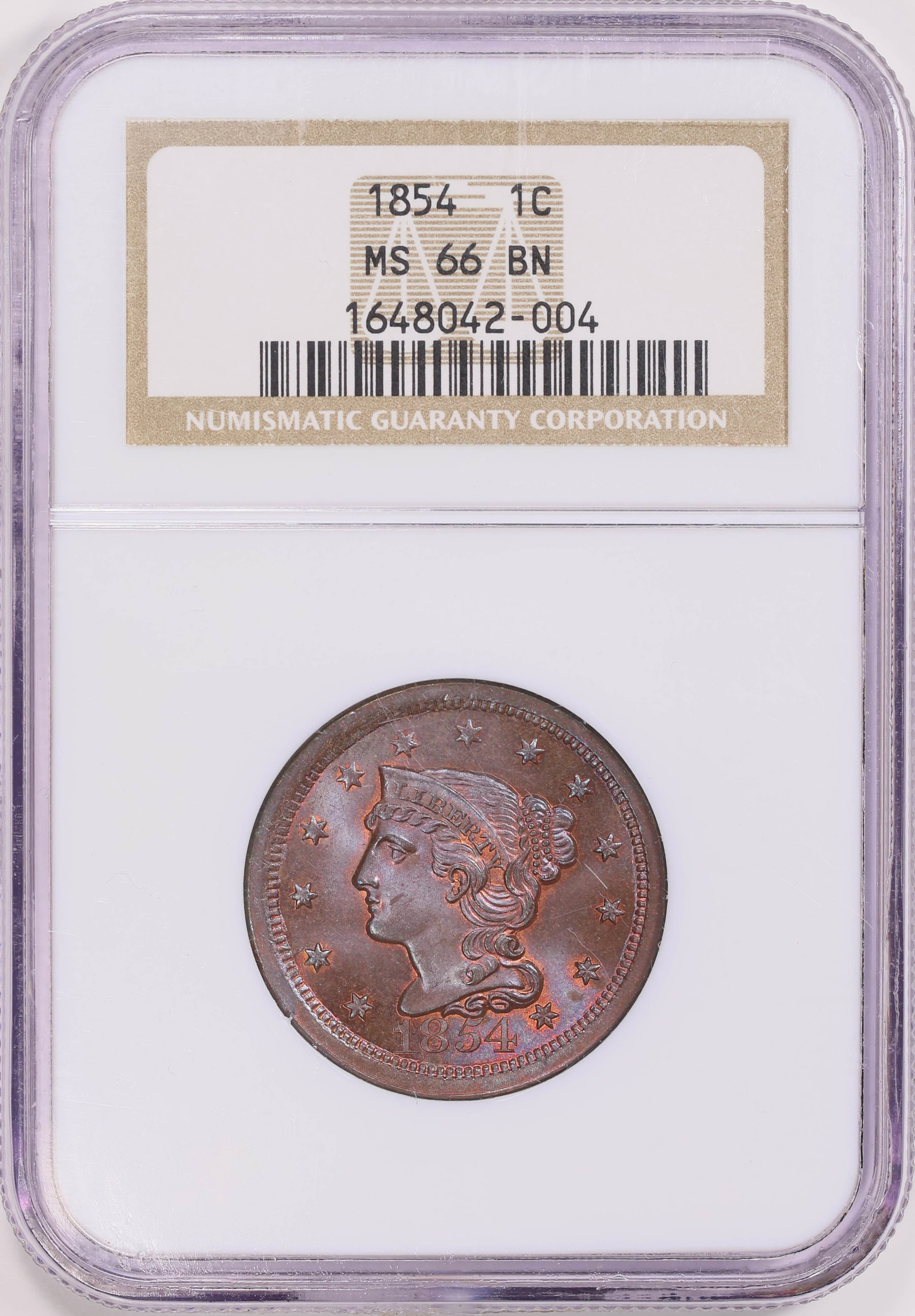 1854 Braided Hair Cent NGC MS-66 BN (Toned) (Item 1776480) | GreatCollections Coin Auctions