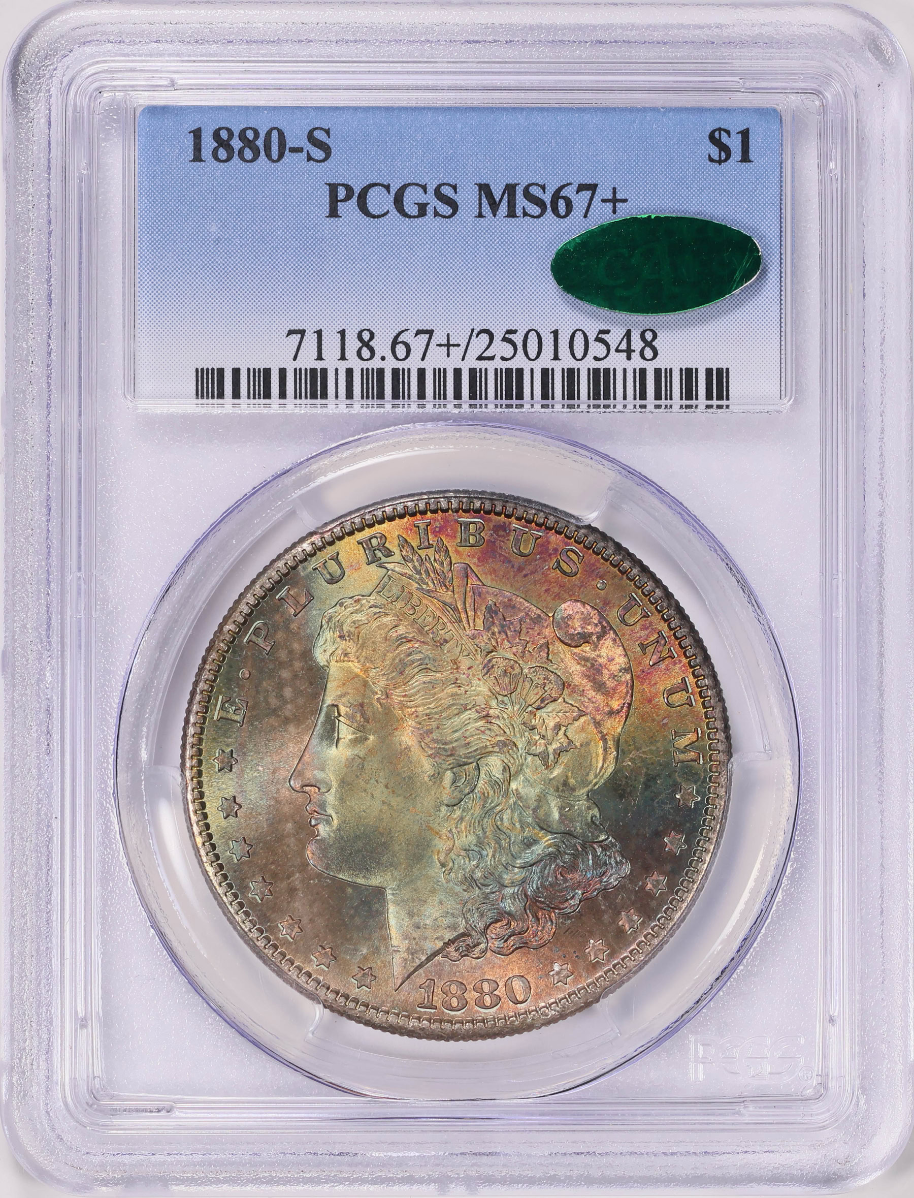 1880-S Morgan Silver Dollar PCGS MS-67+ (CAC Green) (Toned) (Item 1776485) | GreatCollections ...