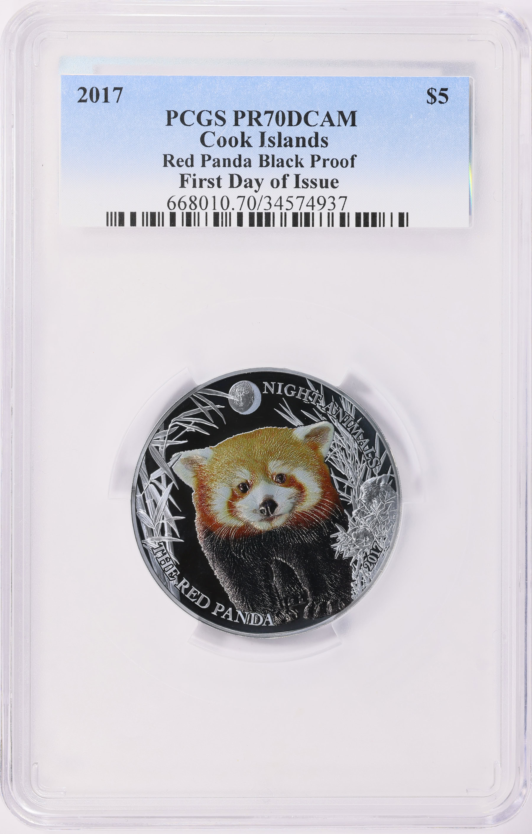 Cook Islands 2017 Colorized Silver $5 Night Animals Red Panda Black ...