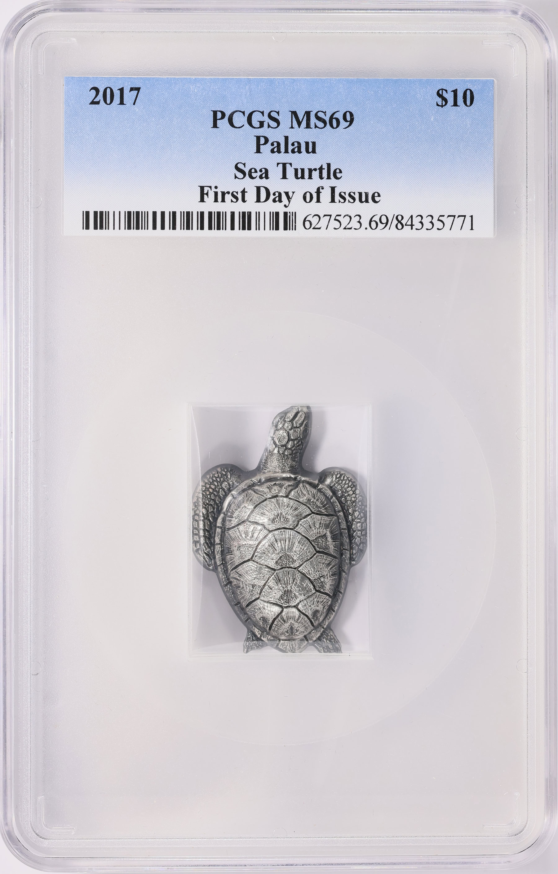 Palau 2017 Silver $10 Sea Turtle KM-542 With Case of Issue PCGS MS-69 ...