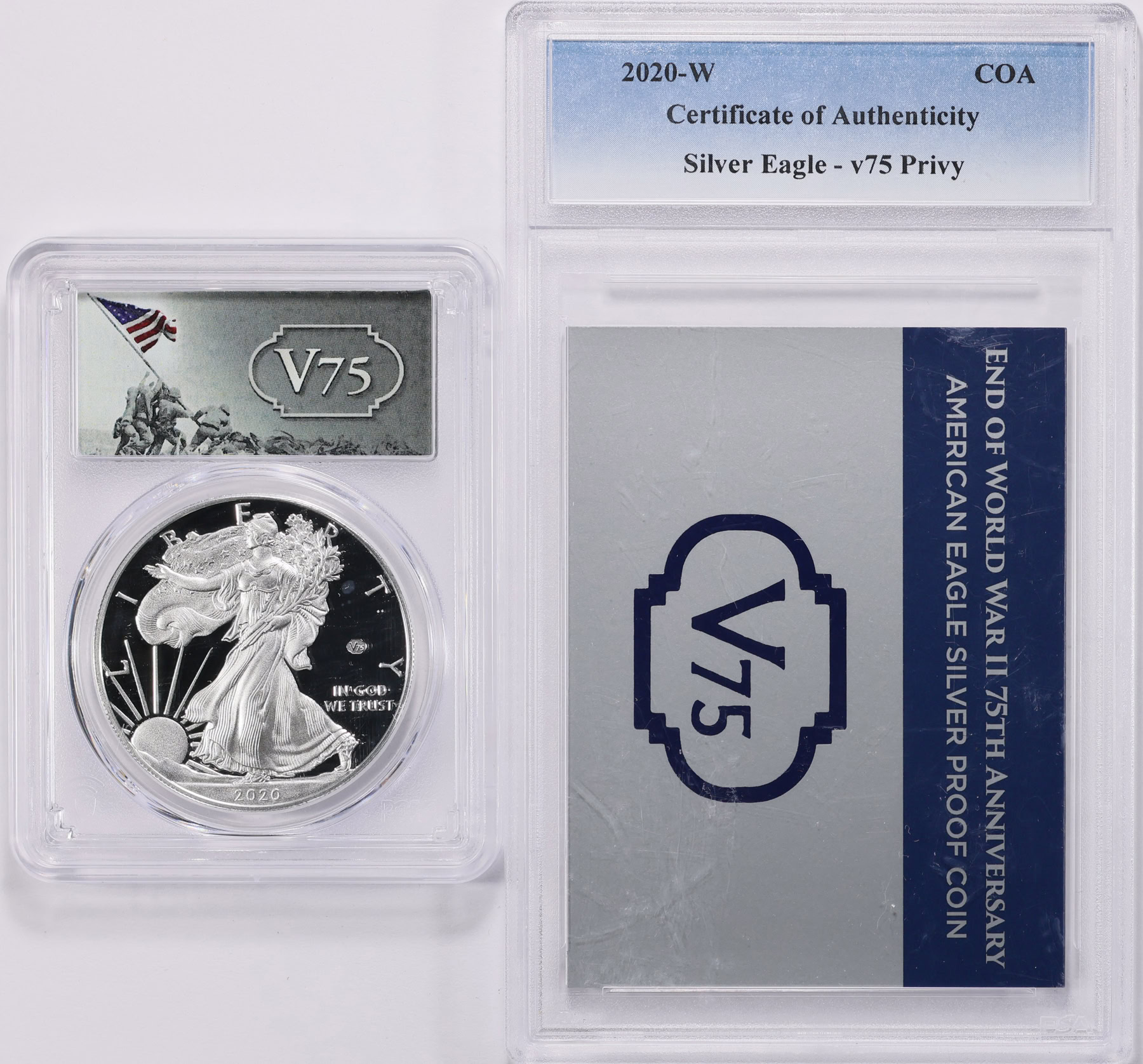 2020-W $1 Silver Eagle V75 Privy First Strike PCGS Proof-69 DCAM (V75 Label) (With Certificate ...