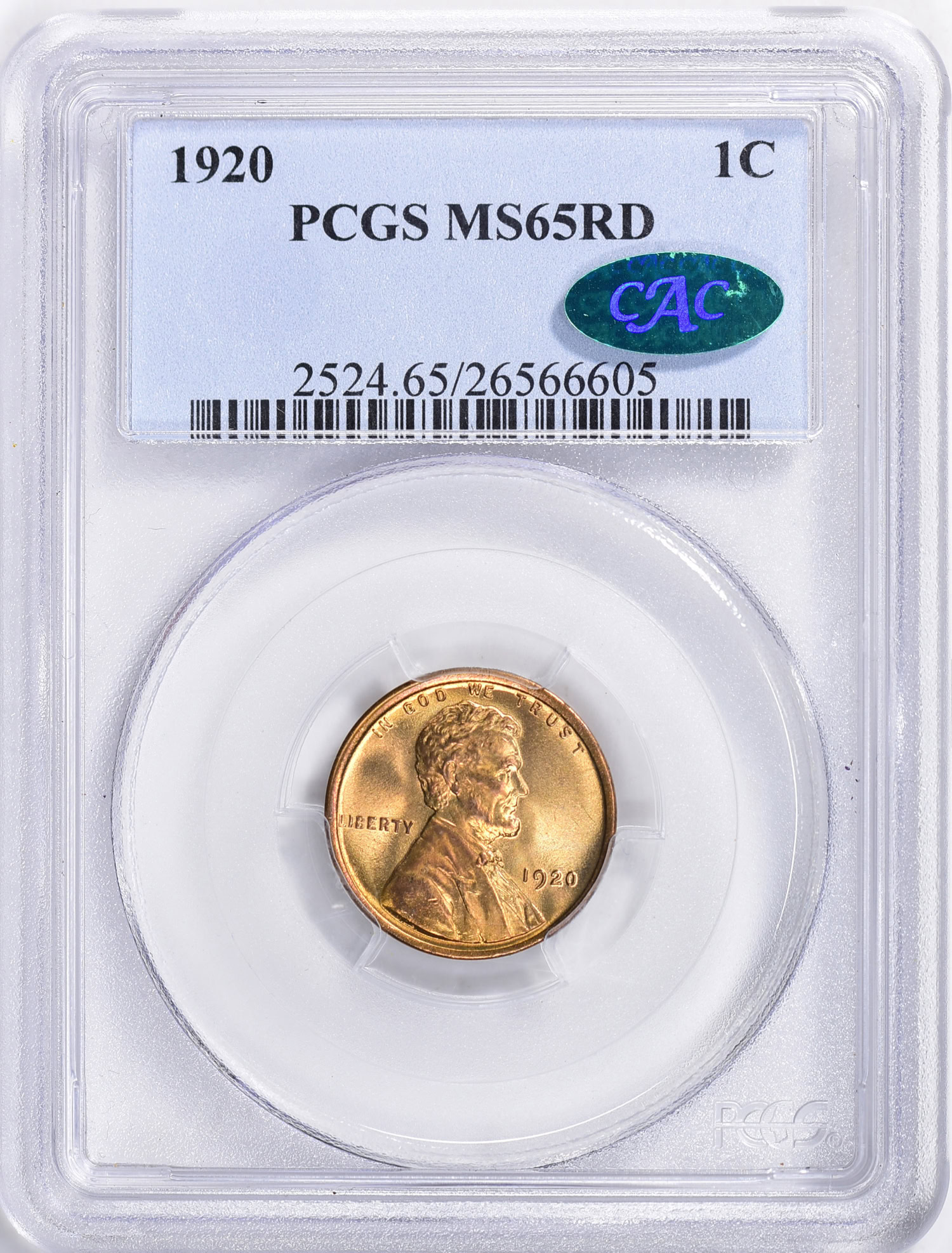1920 Lincoln Cent PCGS MS-65 RD (CAC Green) (Item 1776813) | GreatCollections Coin Auctions
